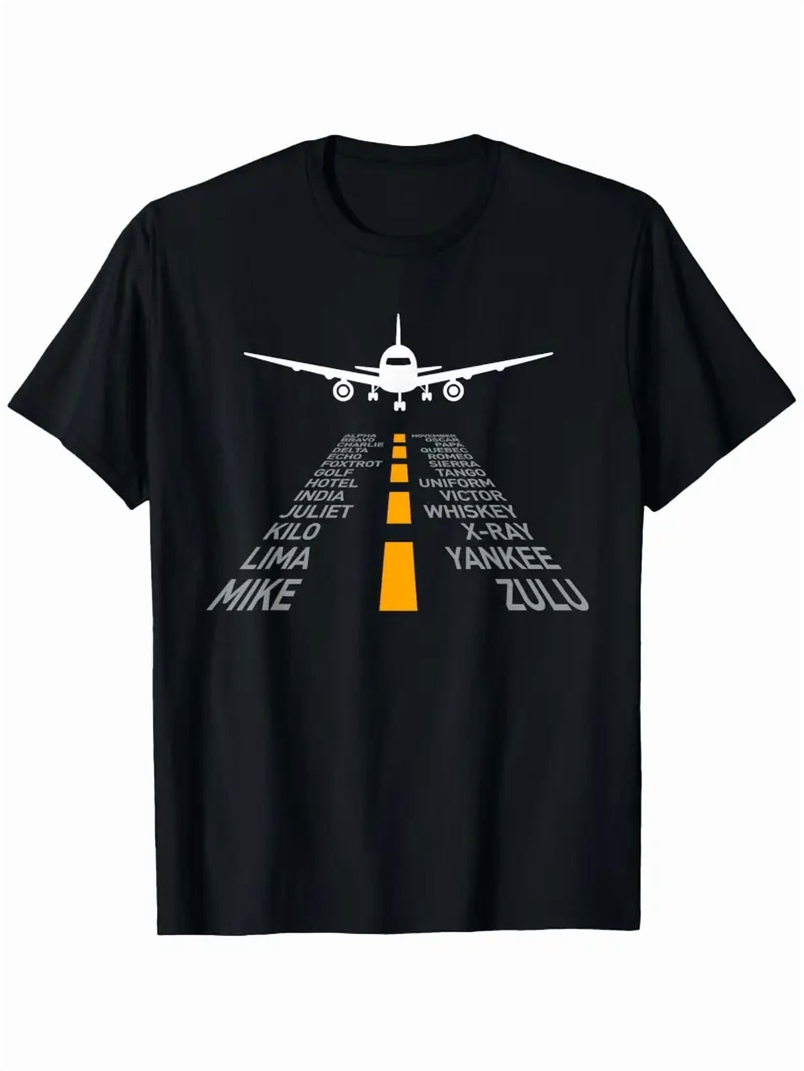 Casual Airplane Pilot T-Shirt with Airport Runway & Phonetic Alphabet ...