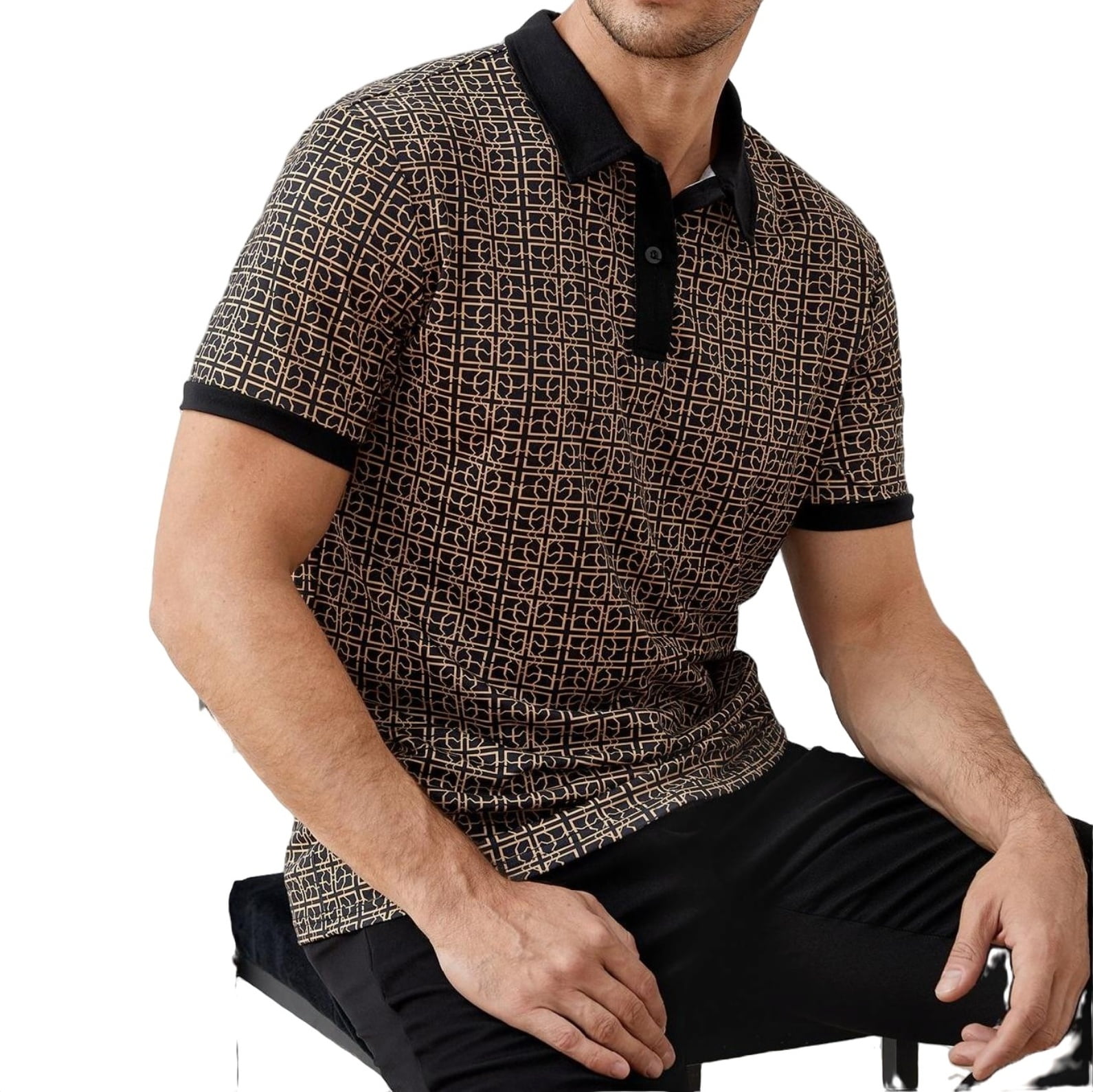 Casual All Over Print Polo Shirt Multicolor Short Sleeve Men Polo Shirt ...