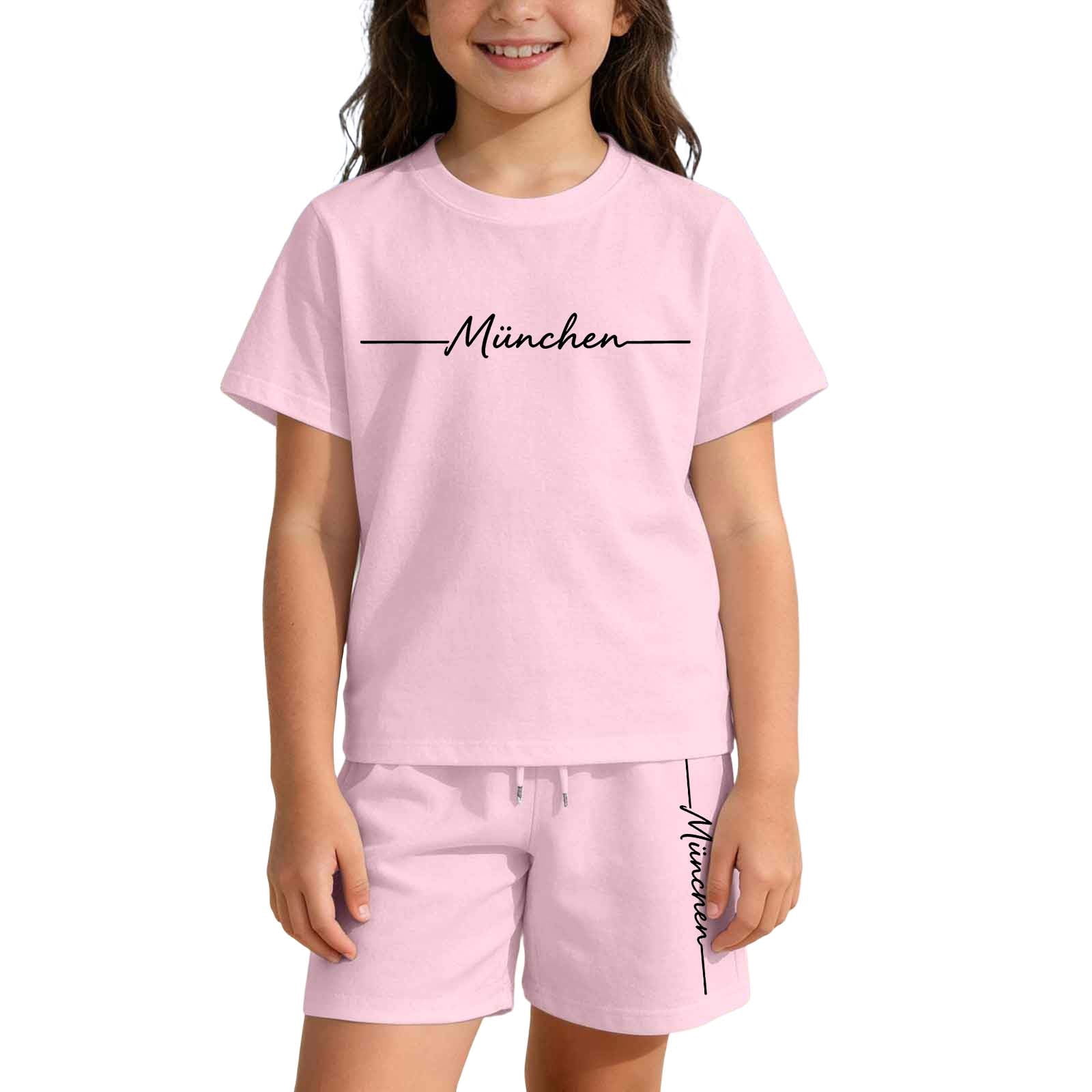 Casual Alphabet Print Short Sleeve Kids Loose Fit Outfit Girls Clothes ...