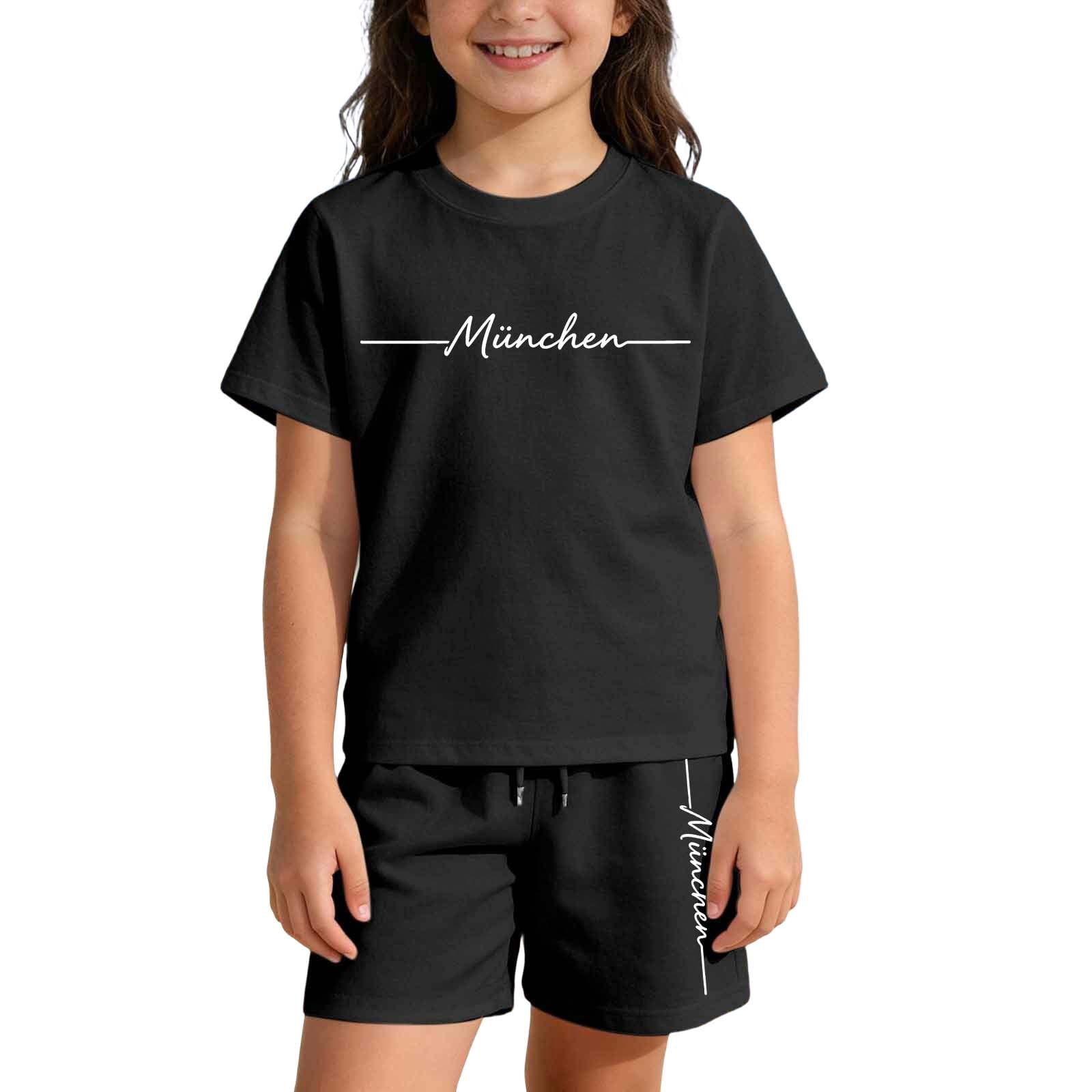 Casual Alphabet Print Short Sleeve Kids Loose Fit Outfit Girls Clothes ...