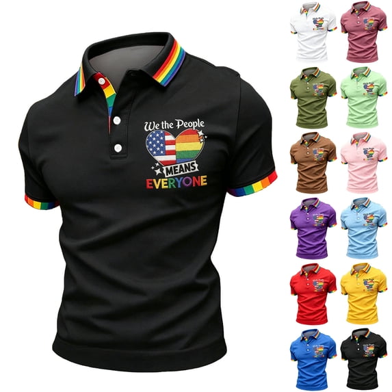Casual American Flag Polo with Rainbow Details and Bold Text Design ...