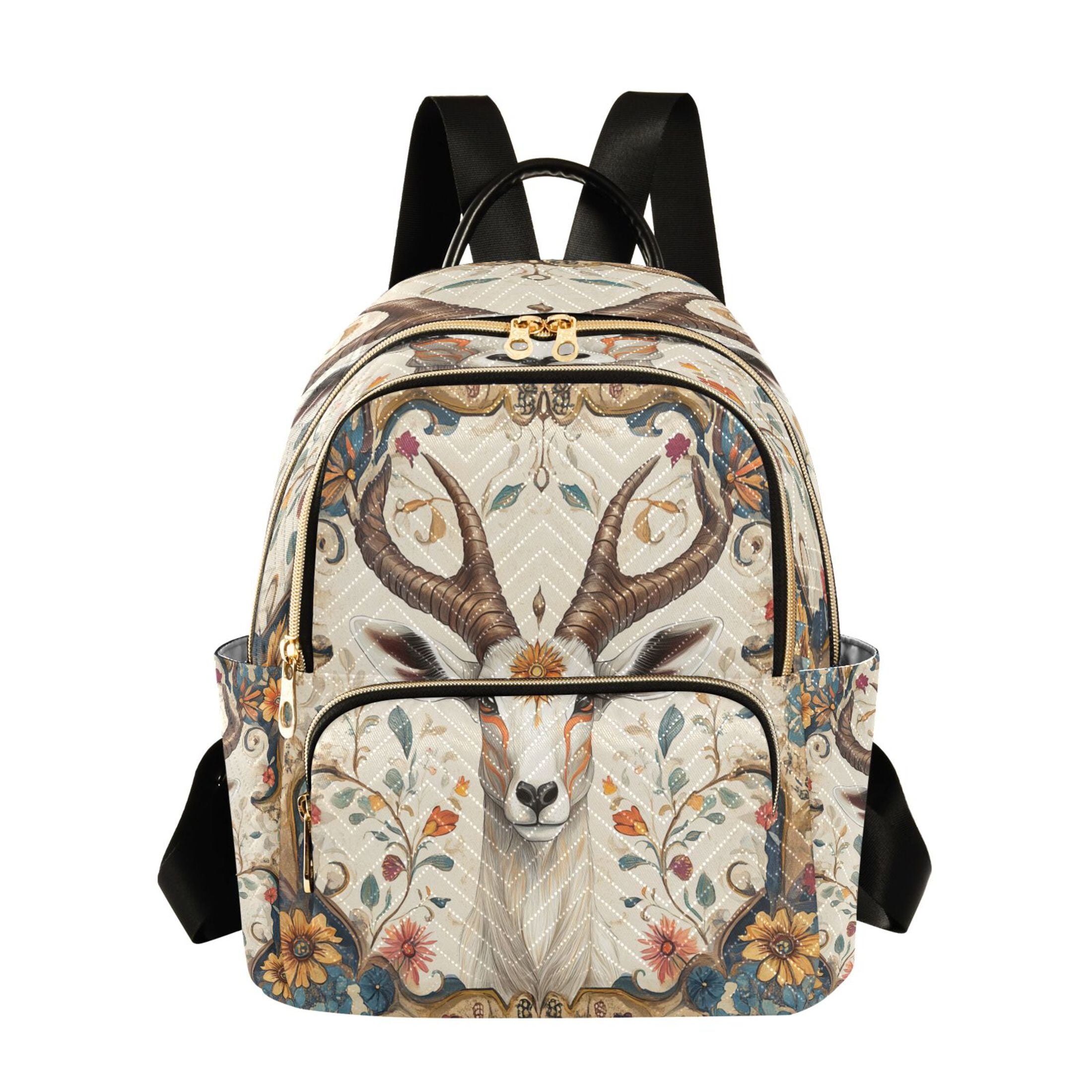 Casual Antelope Floral Art Backpack for School,College and Travel ...