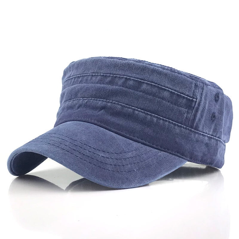 Casual Army Cadet Cap Men Flat Top Military Hat Cotton Adjustable Sun ...