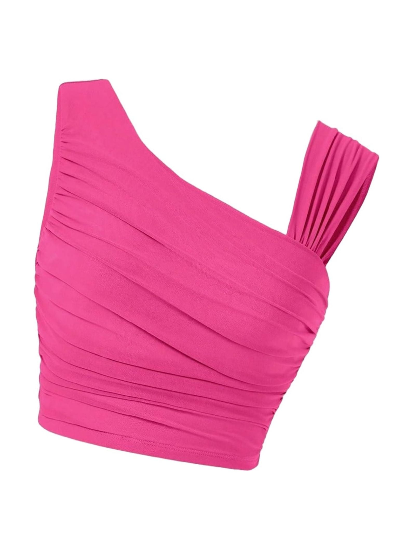 Casual Asymmetrical Neck Sleeveless Hot Pink Womens Tops (Women's ...