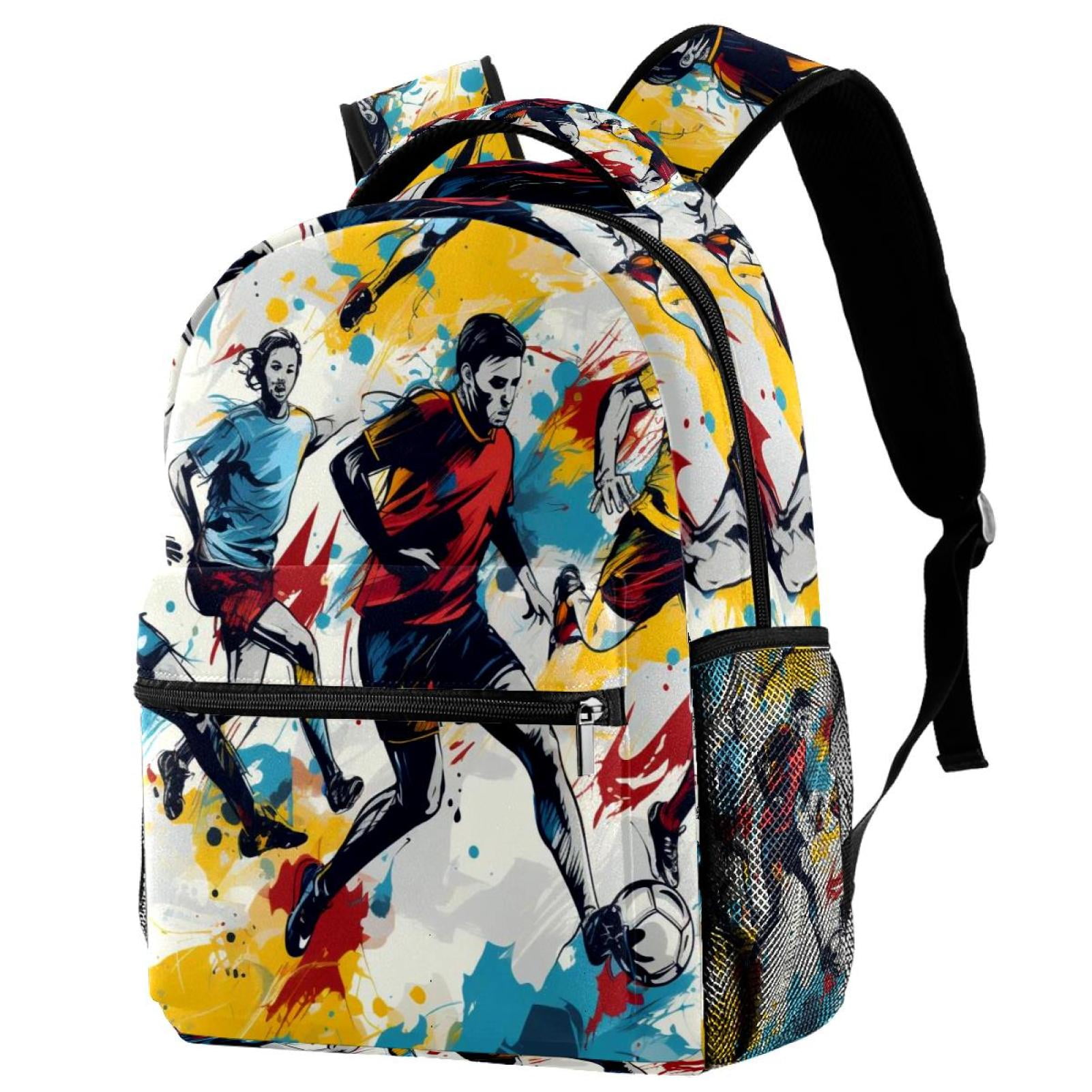 Casual Backpack, Men Play Footballs Color Painted School Backpacks ...