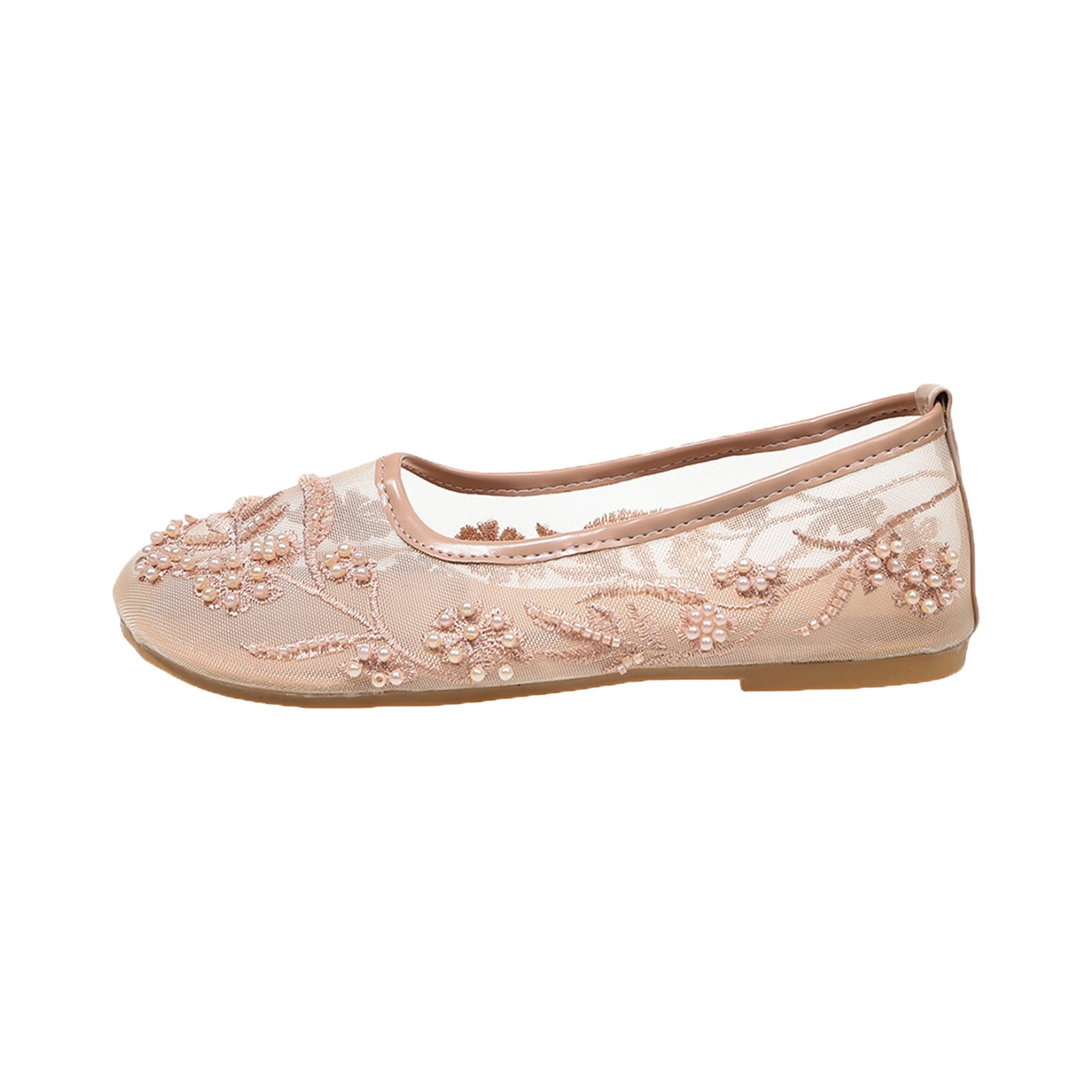Casual Ballet with Embroidered Round Toe and Pearl Mesh -On for ...