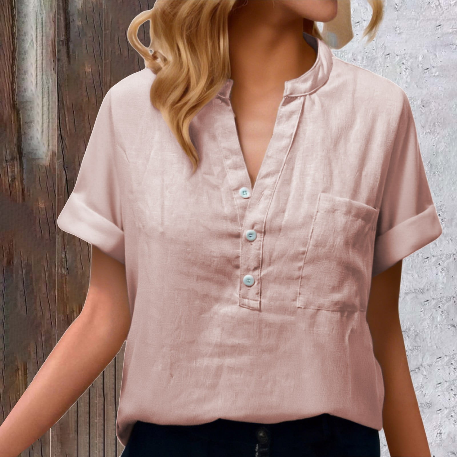 Casual Batwing Sleeve Pocket Patched Work Shirt - Double-layer Wrinkled ...