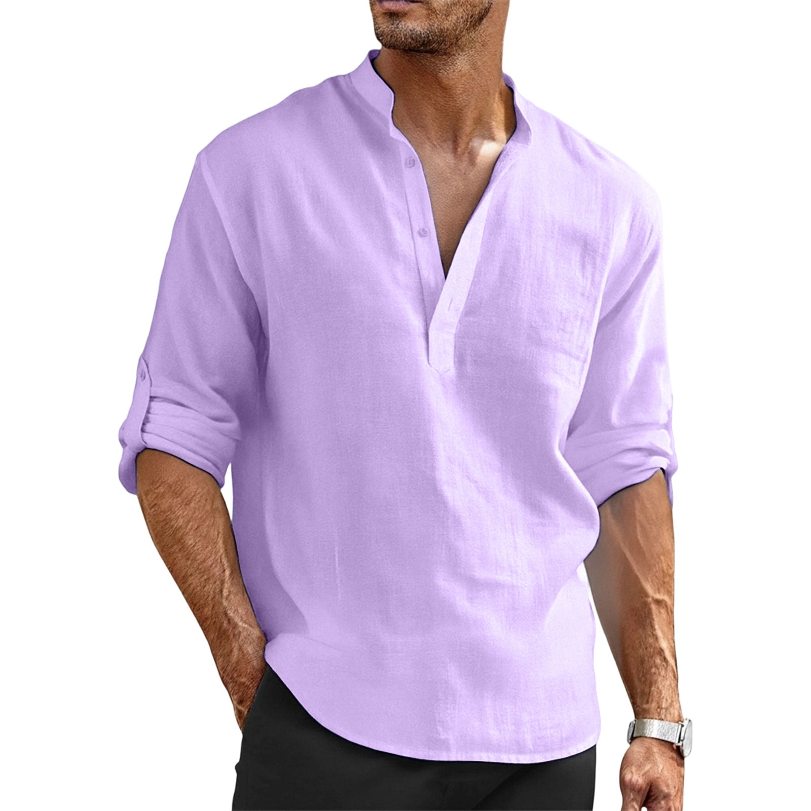 Casual Beach Men's Linen Cotton T-Shirt Long Sleeve Hippie - Walmart.com