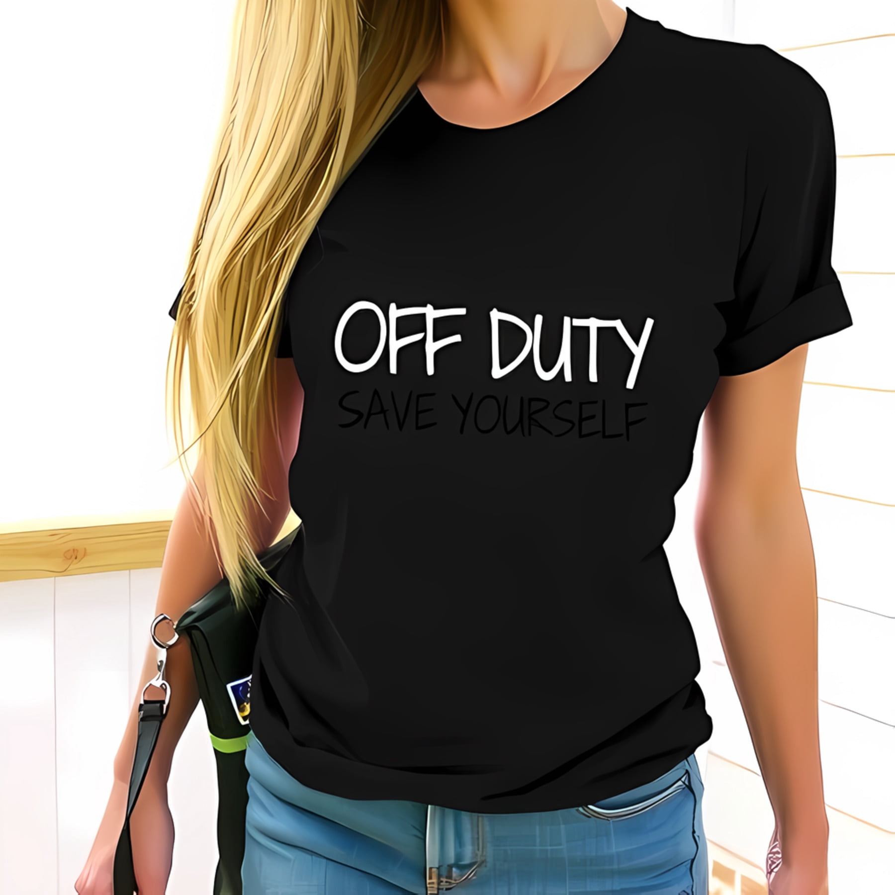 Casual Black Cotton Short Sleeve T-Shirt with Bold 'OFF DUTY' and 'SAVE ...