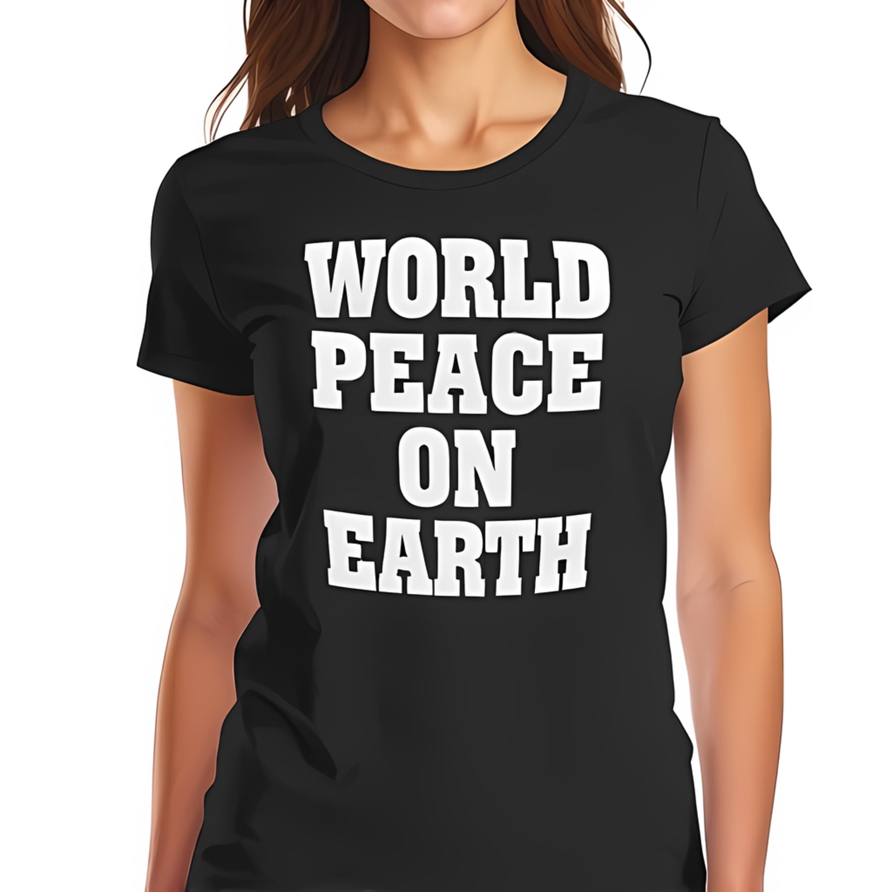 Casual Black Cotton Short Sleeve T-Shirt with Bold 'WORLD PEACE ON ...