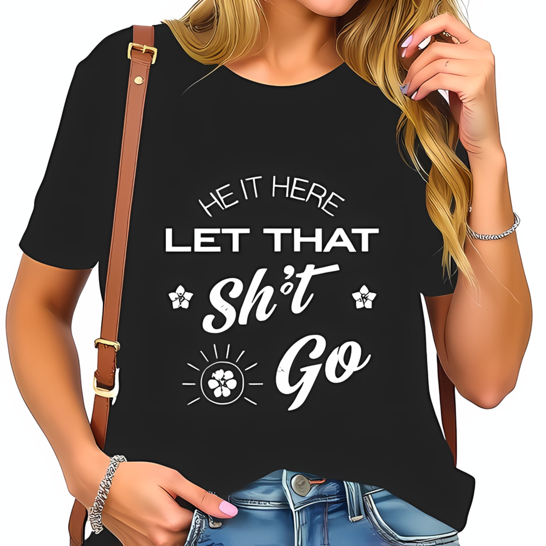 Casual Black Cotton Short Sleeve T-Shirt with Edgy 'LET THAT Sh*t Go ...