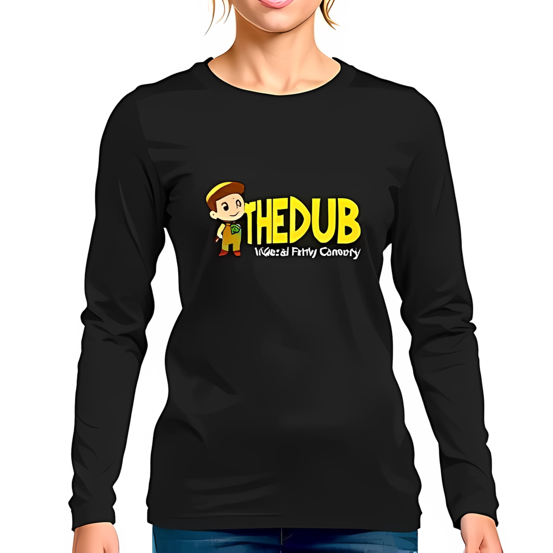 Casual Black Long Sleeve T-Shirt with Yellow Cartoon Graphic 'THE DUB ...