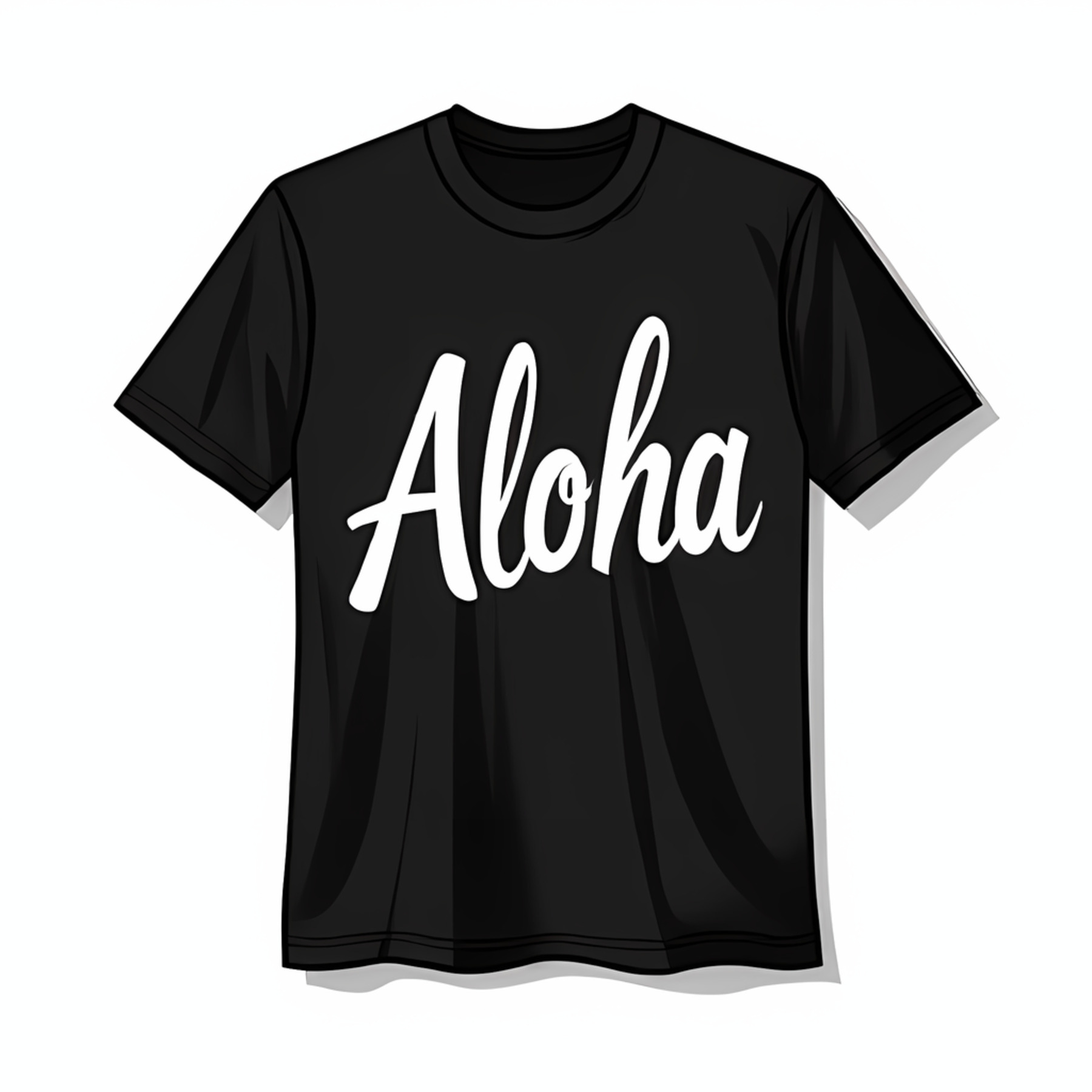 Casual Black T-Shirt with White 'Aloha' Cursive Graphic Classic ...