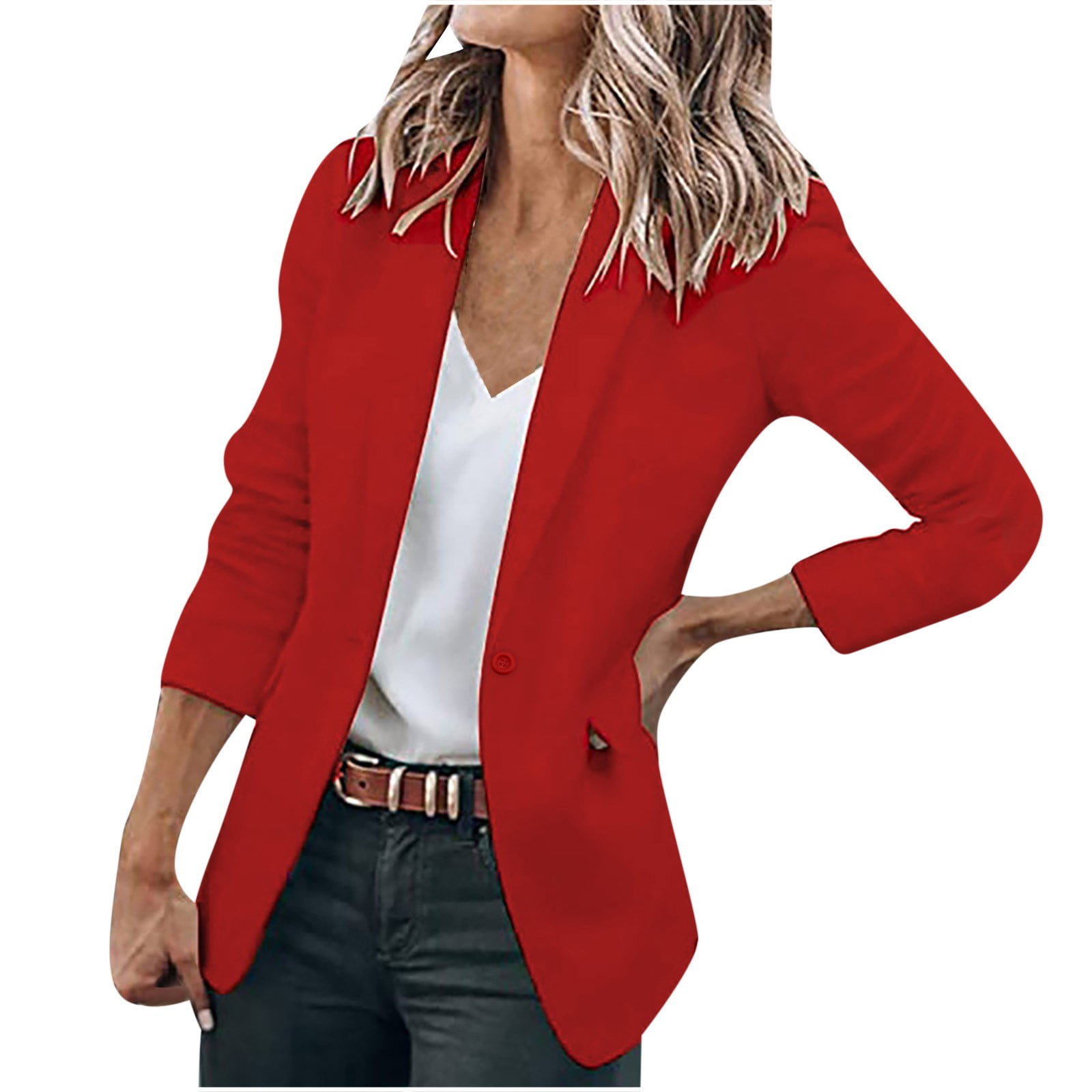 Casual Blazer for Women Casual Plain One Button Blazer Jacket Notched ...