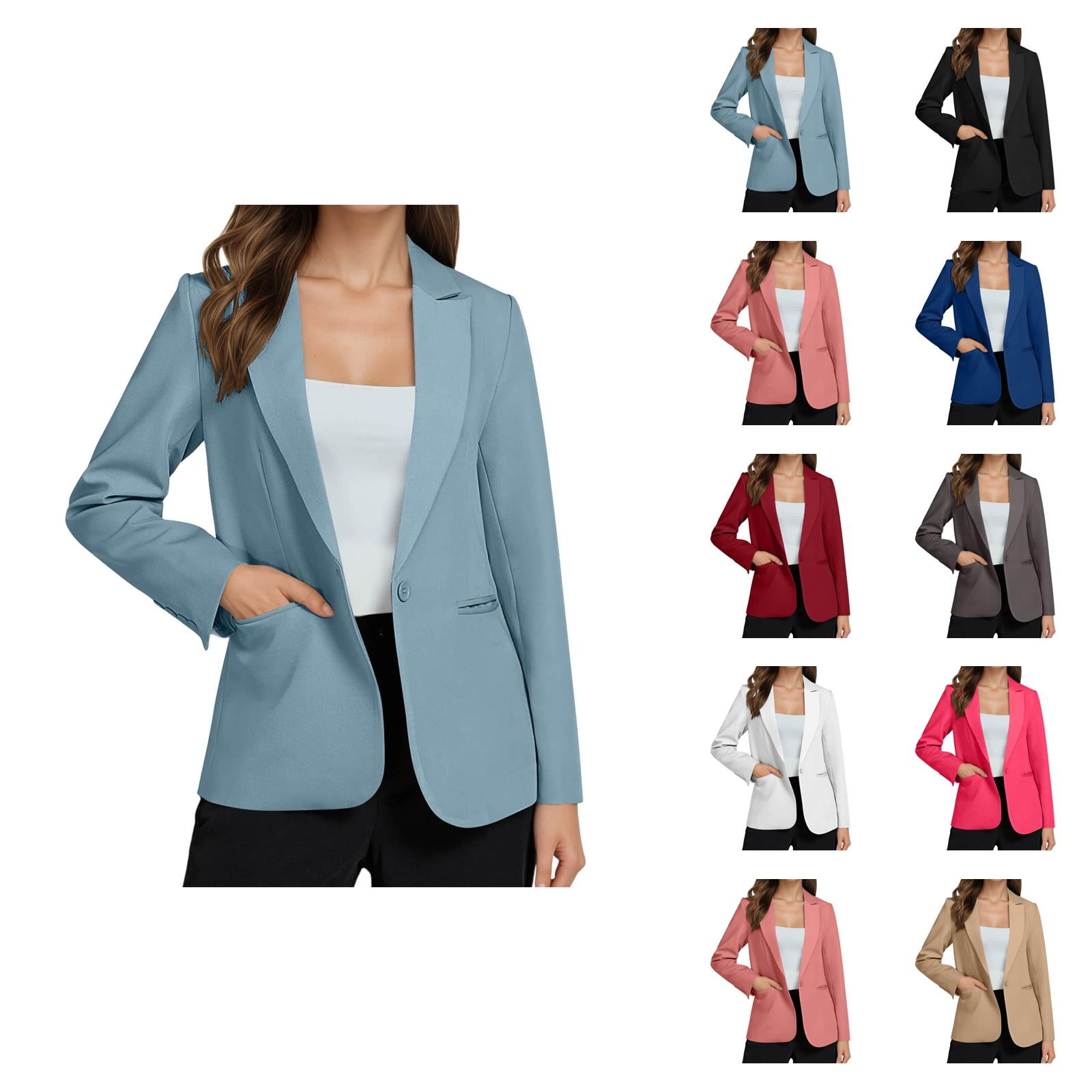 Casual Blazers for Women 2025 Long Sleeve Button Notch Lapel Collar ...