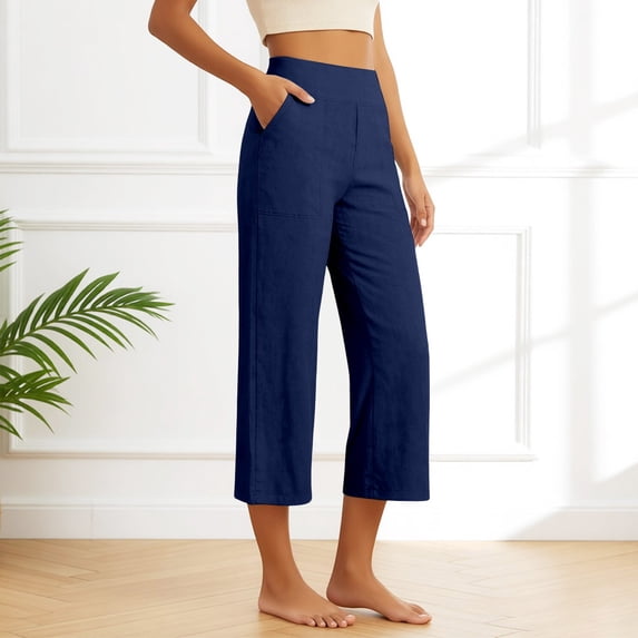 Casual Blend High Waist Wide Leg Cropped Trousers for Everyday Comfort ...