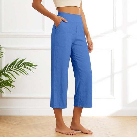 Casual Blend High Waist Wide Leg Cropped Trousers for Everyday Comfort ...