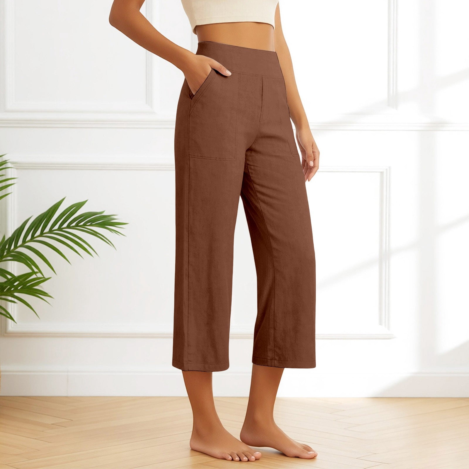 Casual Blend High Waist Wide Leg Cropped Trousers for Everyday Comfort ...