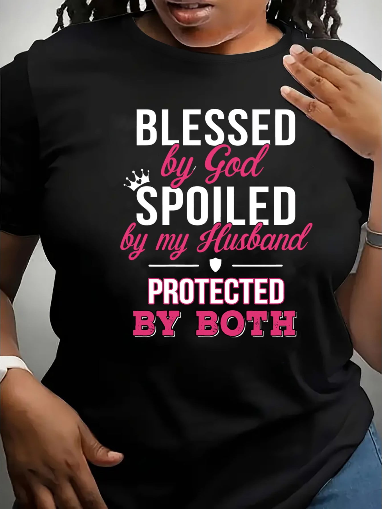 Casual Blessed Print Crew Neck - Short Sleeve T-Shirt for Spring ...