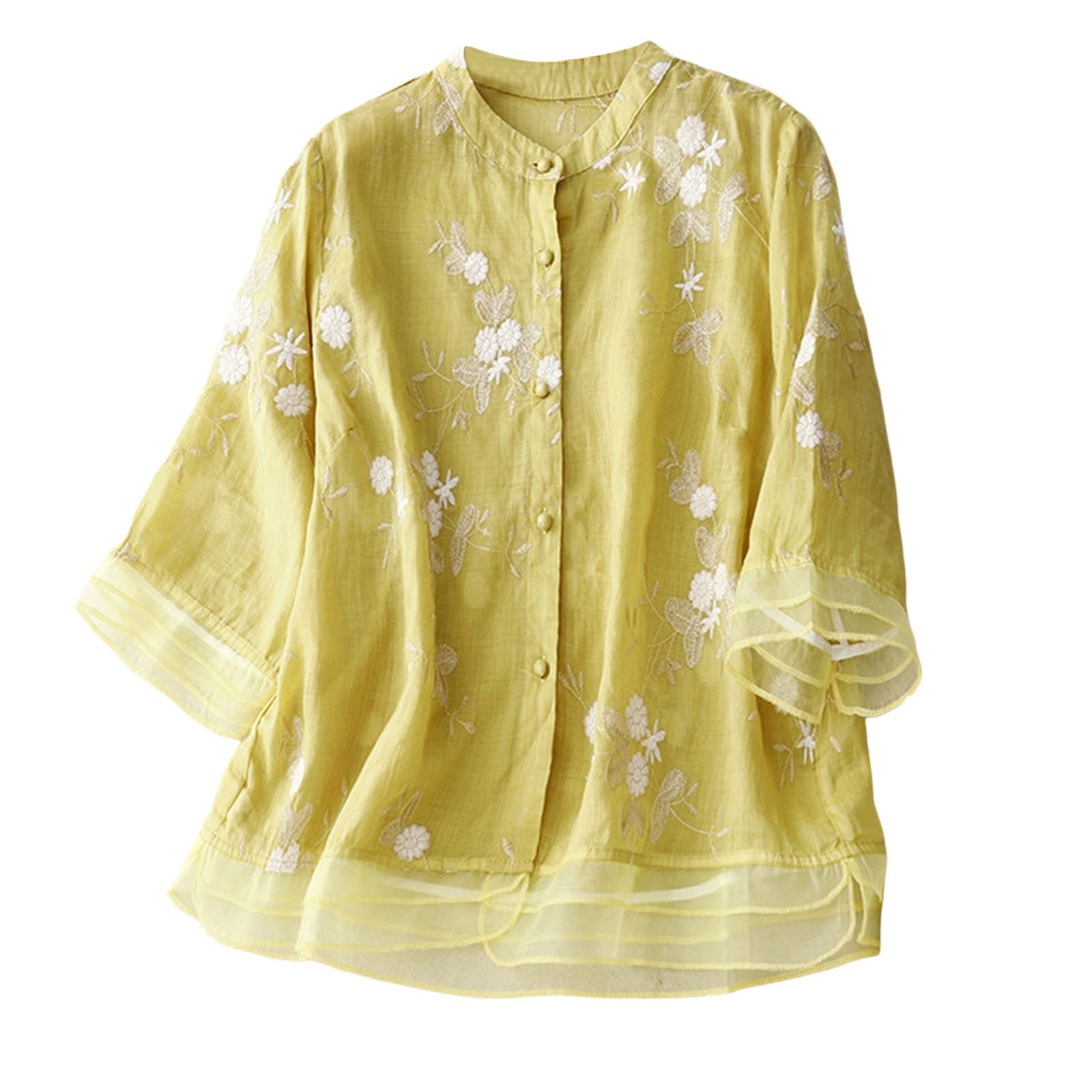 Casual Blouses for Women Long Sleeve Floral Embroidery Vintage Crew ...