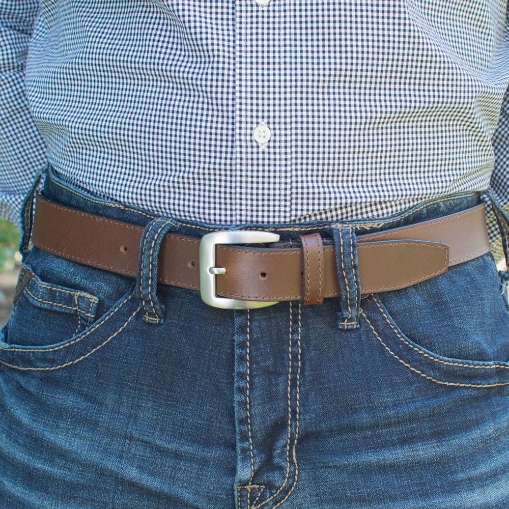 Casual Brown Leather Belt by Nickel Smart® | Nickel Free Buckle with ...