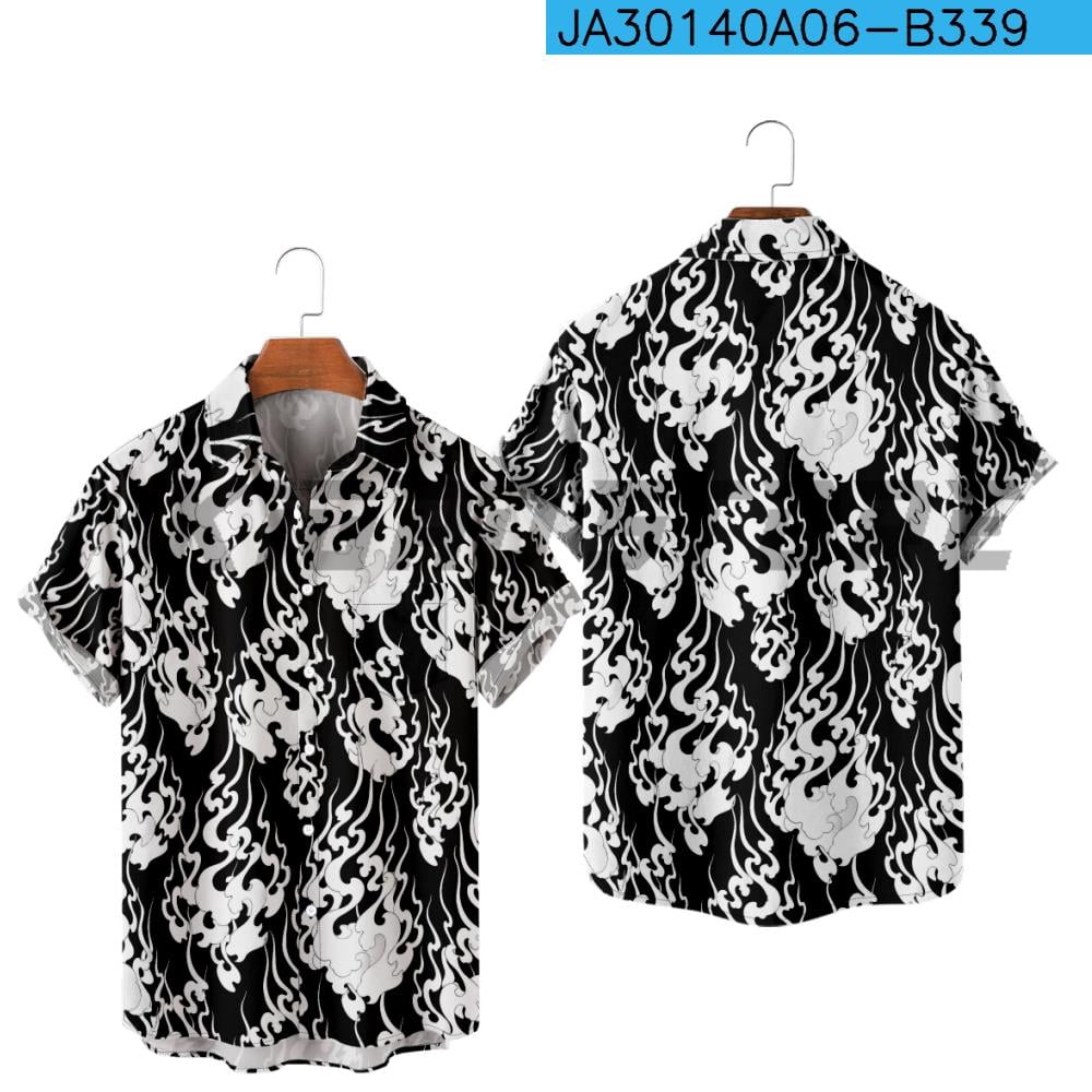 Casual Button Down Shirts For Men Flame Style Harajuku Color Block ...