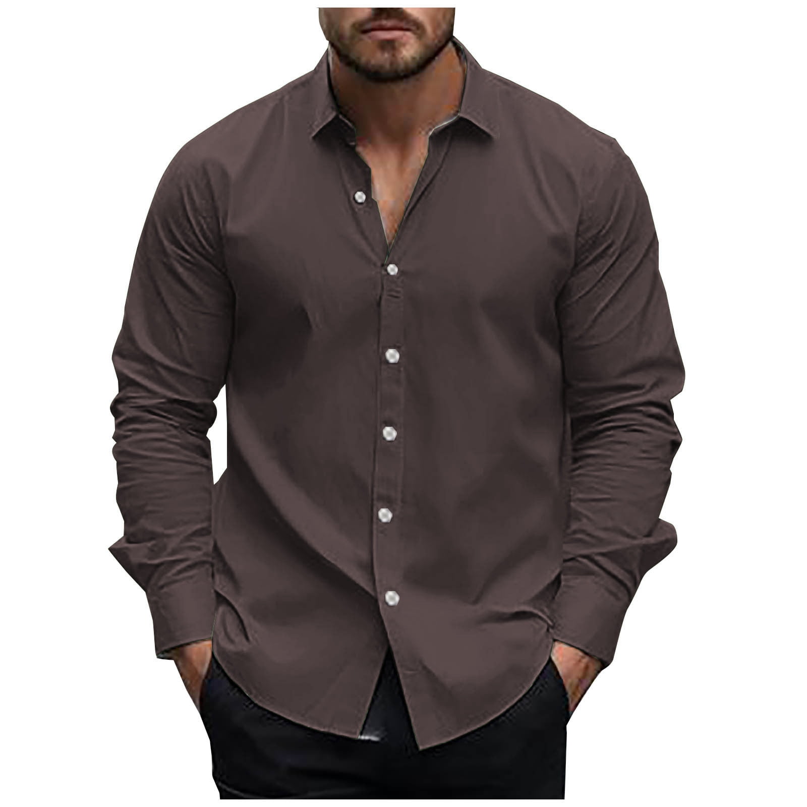 Casual Button Down Shirts for Men Stretch Long Sleeve Shirt Plain ...