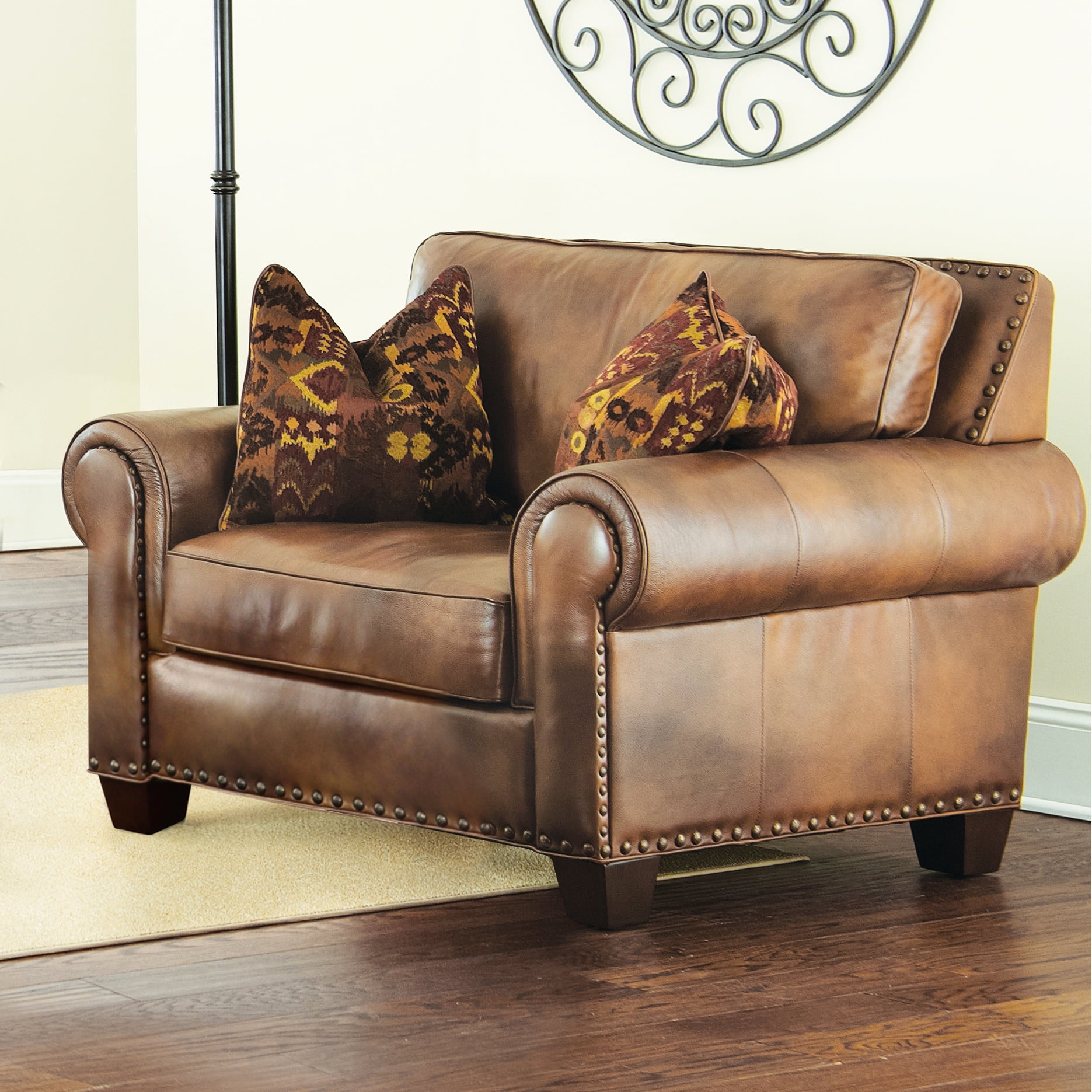 Casual Camel Leather Desk Chair - 2.0 Foam Seating, Antique Nailhead ...