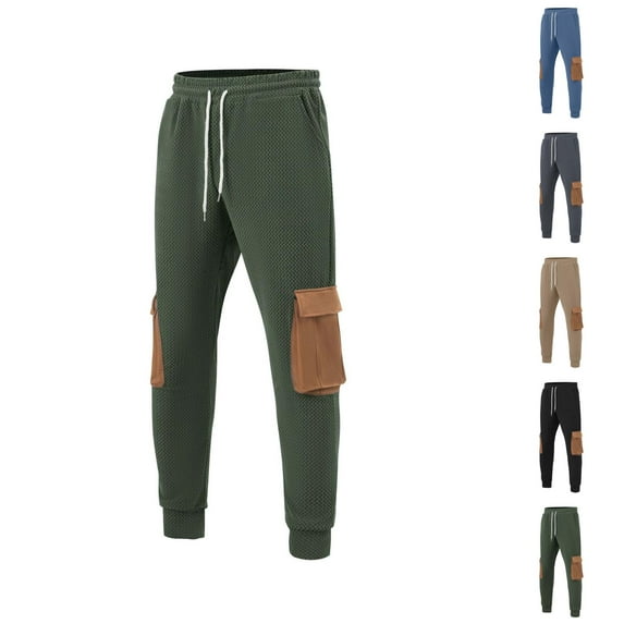 Casual Cargo Pants for Men Jacquard Elastic Waist Drawstring Loose Fit ...