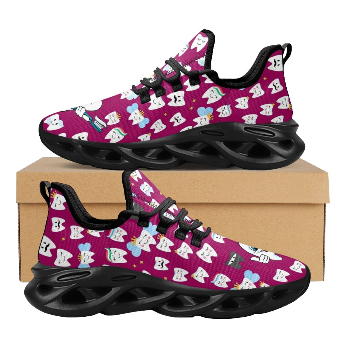 Casual Cartoon Dental Sport Shoes for Women Funny Teeth Dentist Design ...