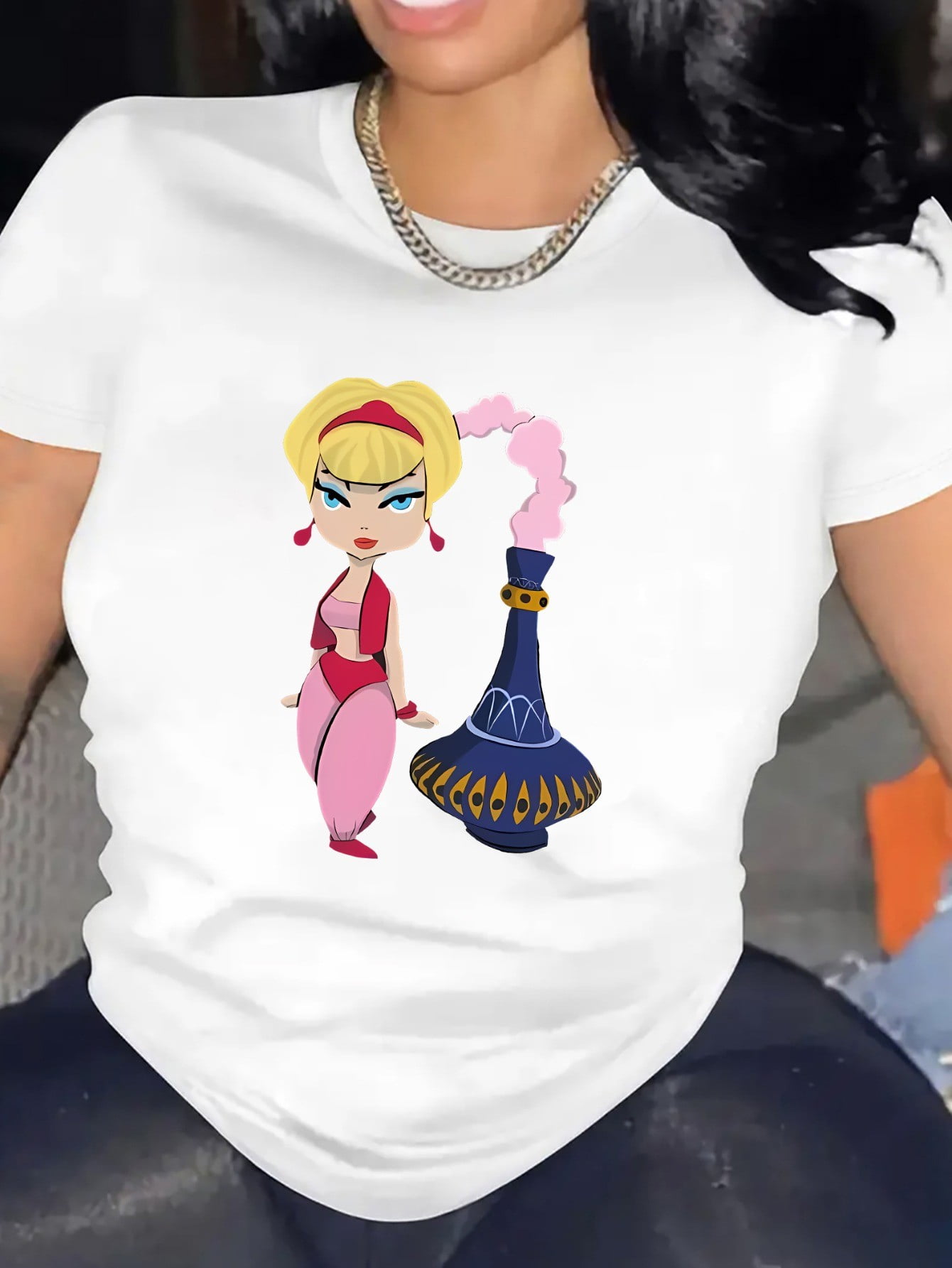 Casual Cartoon Print Loose Fit Crew Neck Short Sleeve T-Shirt - Women's ...
