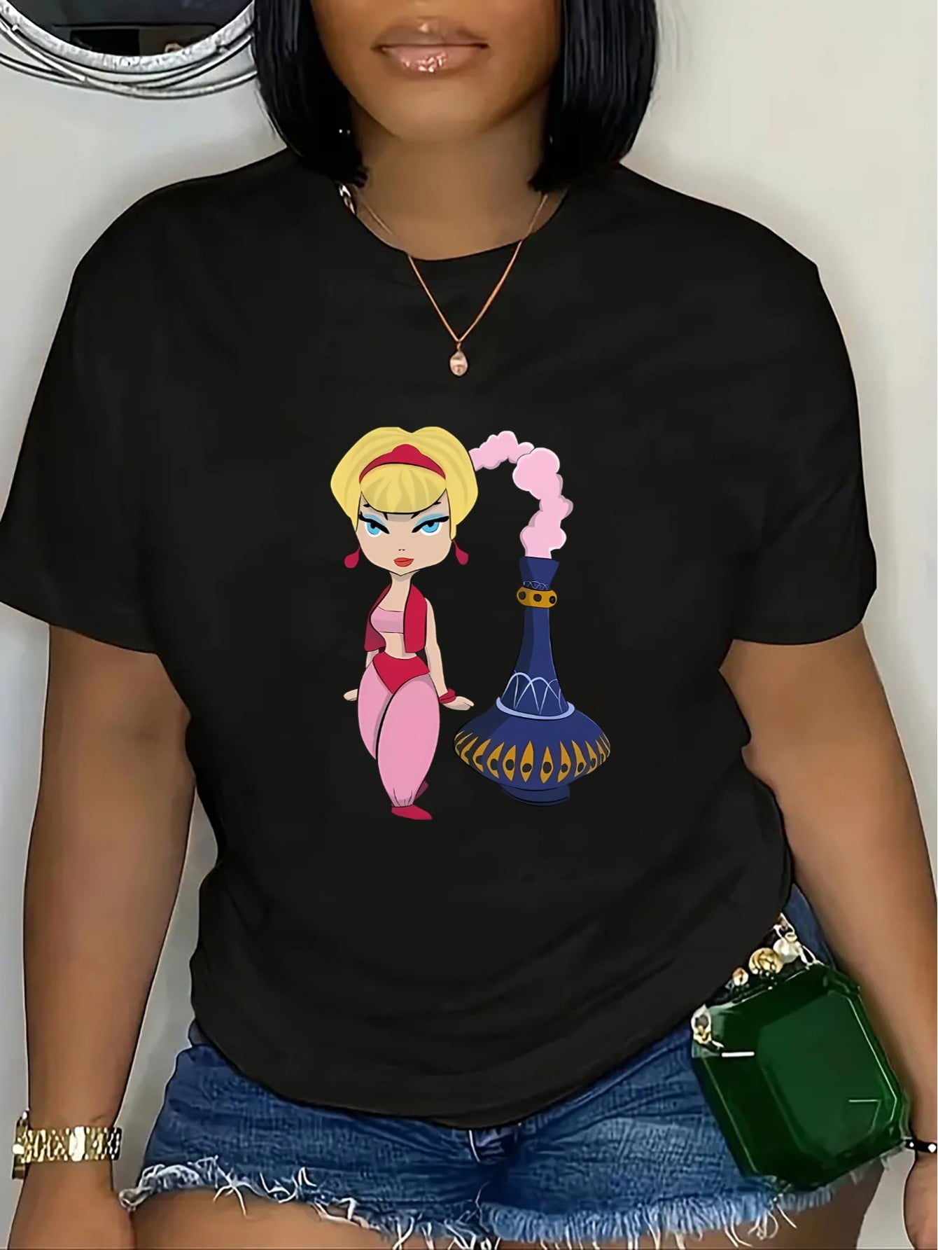 Casual Cartoon Print Loose Fit Crew Neck Short Sleeve T-Shirt - Women's ...