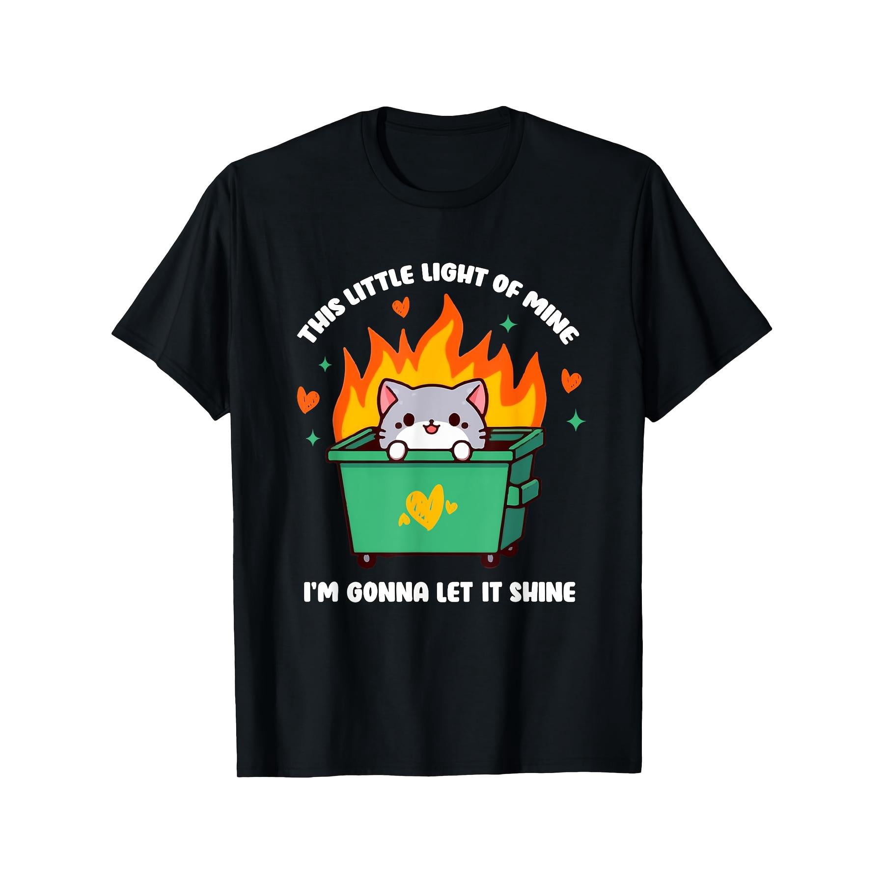 Casual Cat Graphic Tees, Dumpster Fire Cat Print,Short Sleeve Round ...
