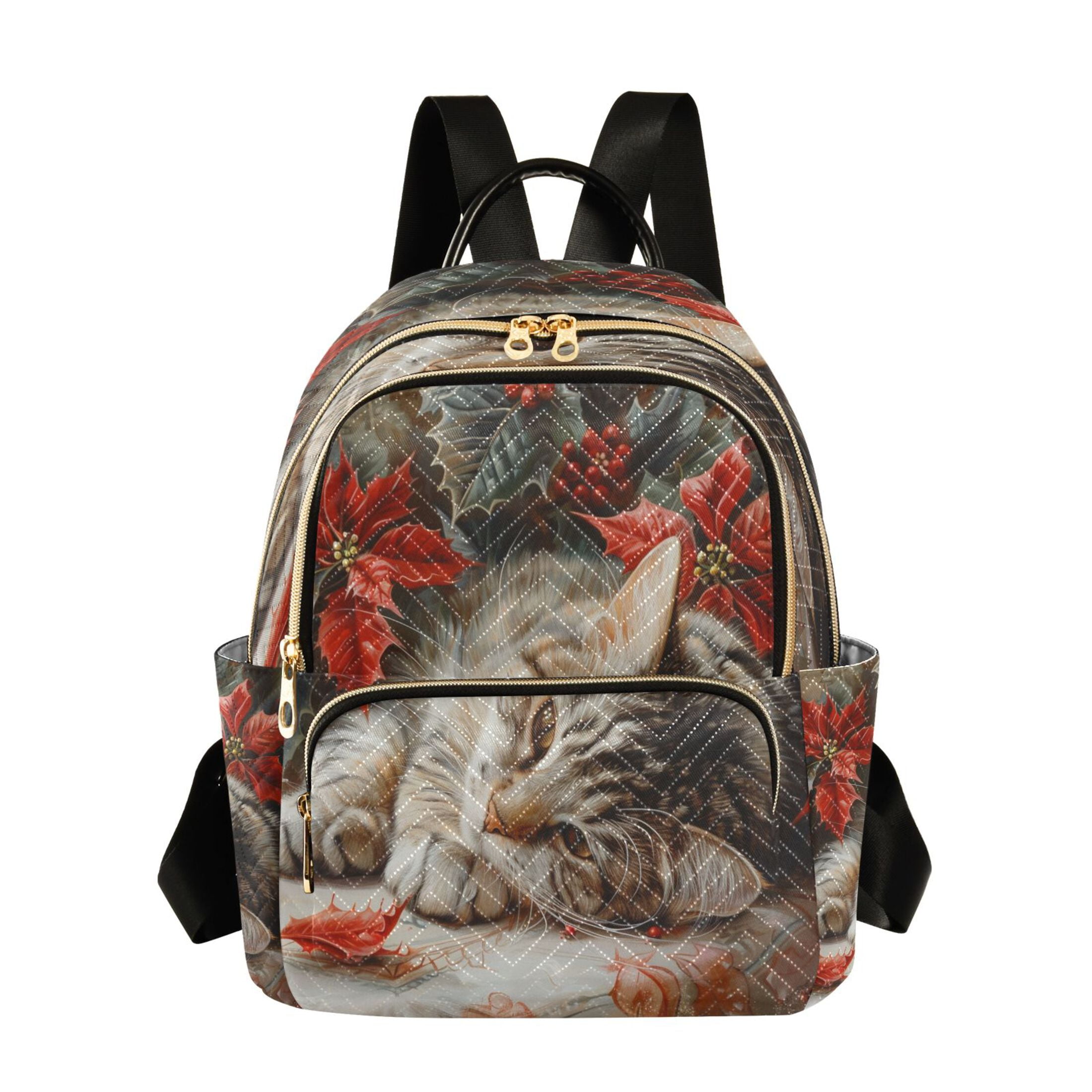Casual Cat with Poinsettias Backpack for School,College and Travel ...