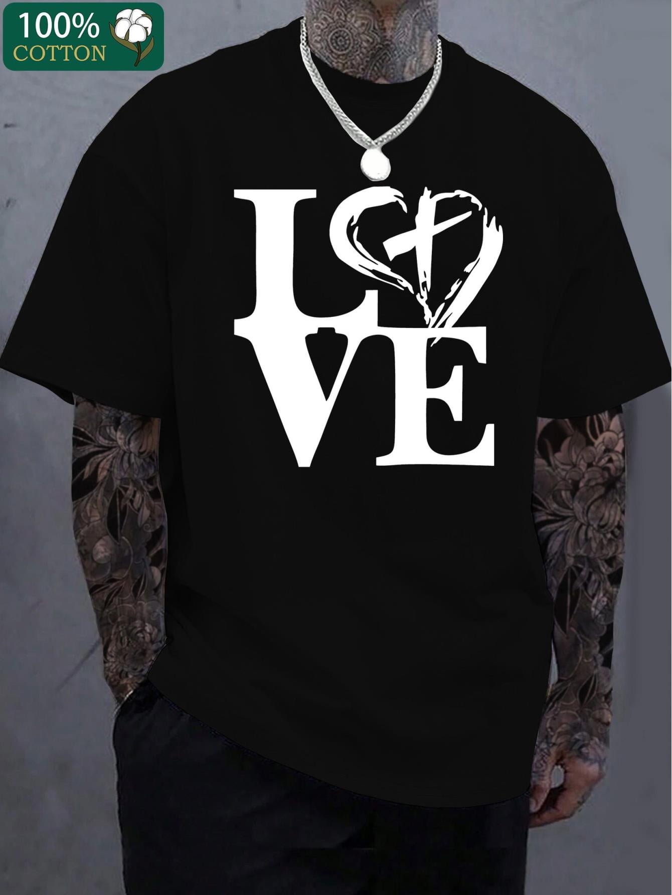 Casual Chic] Men's Royal Blue "LOVE" Graphic Cotton T-Shirt - 220g ...