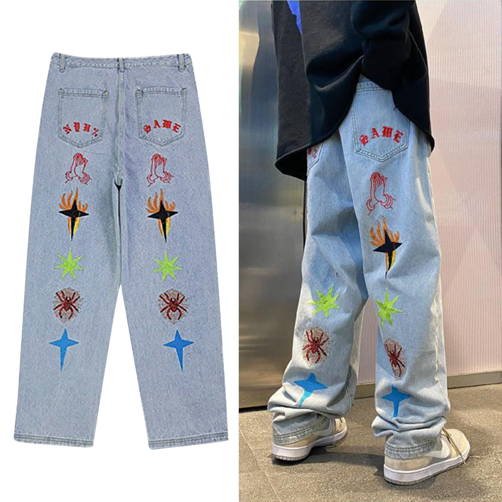 Casual Chic Work Pants for Men Men'S Pants Blue Baggy Jeans Retro, High ...