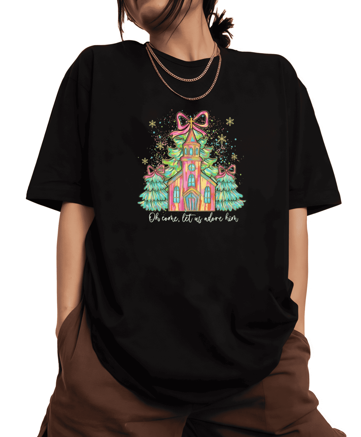 Casual Christmas Tree Graphic Tee T-Shirt Top Christmas Church Print ...