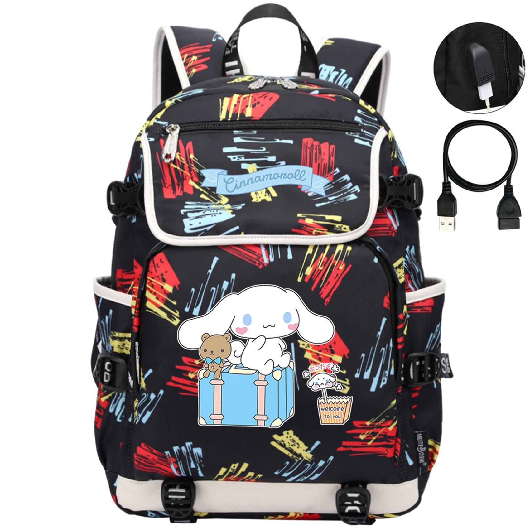 Casual Cinnamoroll Backpack Cute Cartoon Daypack with USB Charge Port ...