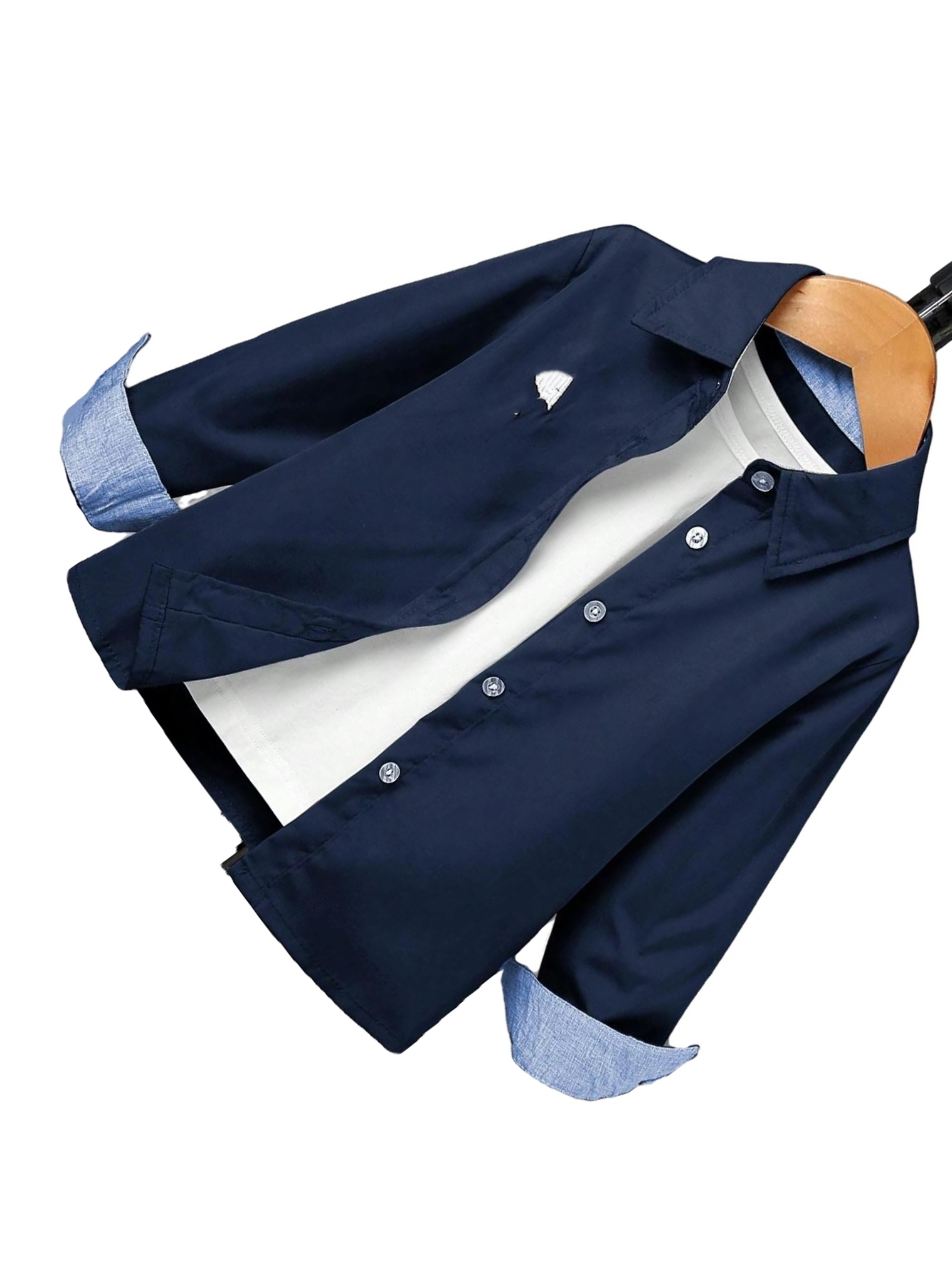 Casual Collar Shirt Long Sleeve Navy Blue Young Boys Shirts Without Tee ...