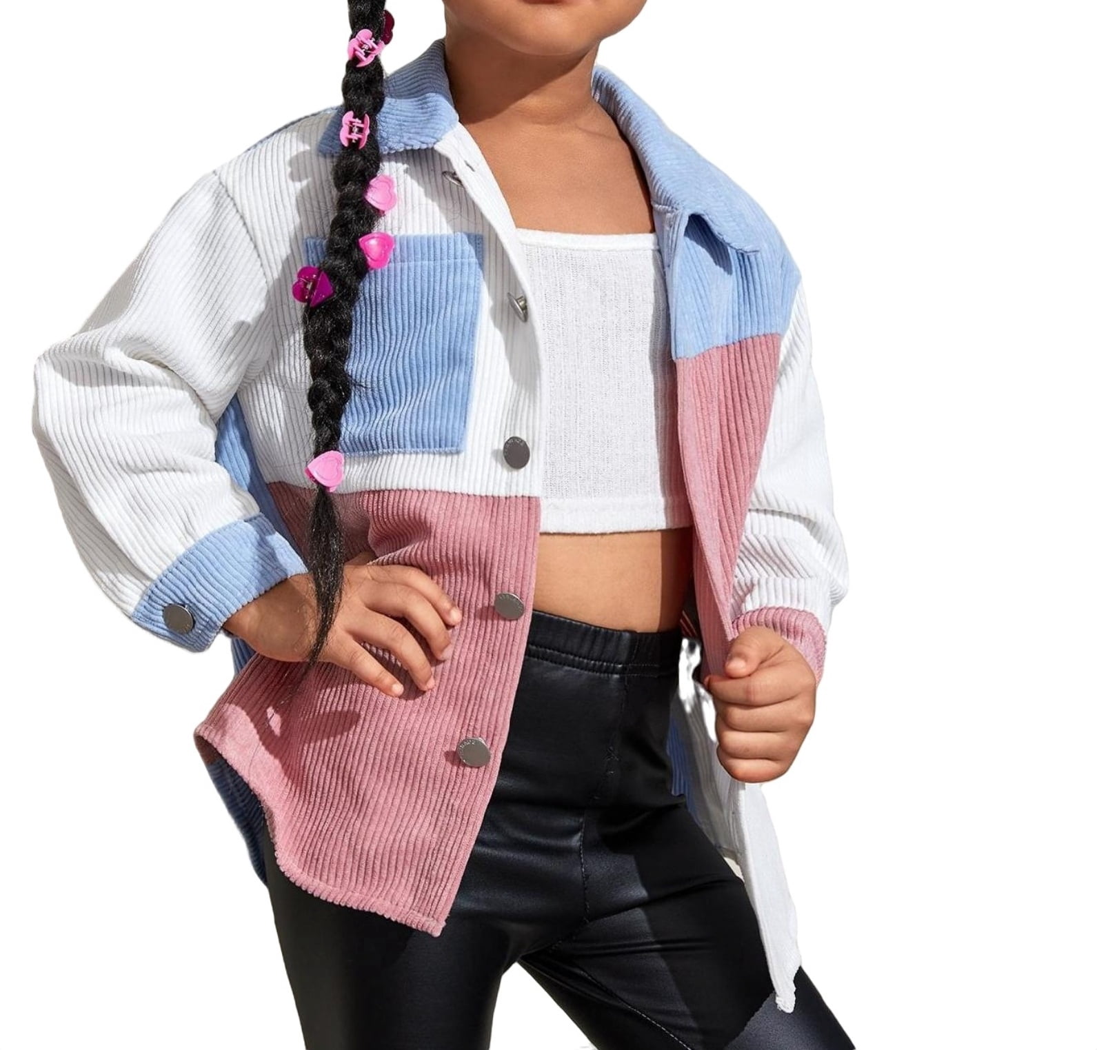 Casual Colorblock Collar Shirt Long Sleeve Multicolor Young Girls ...