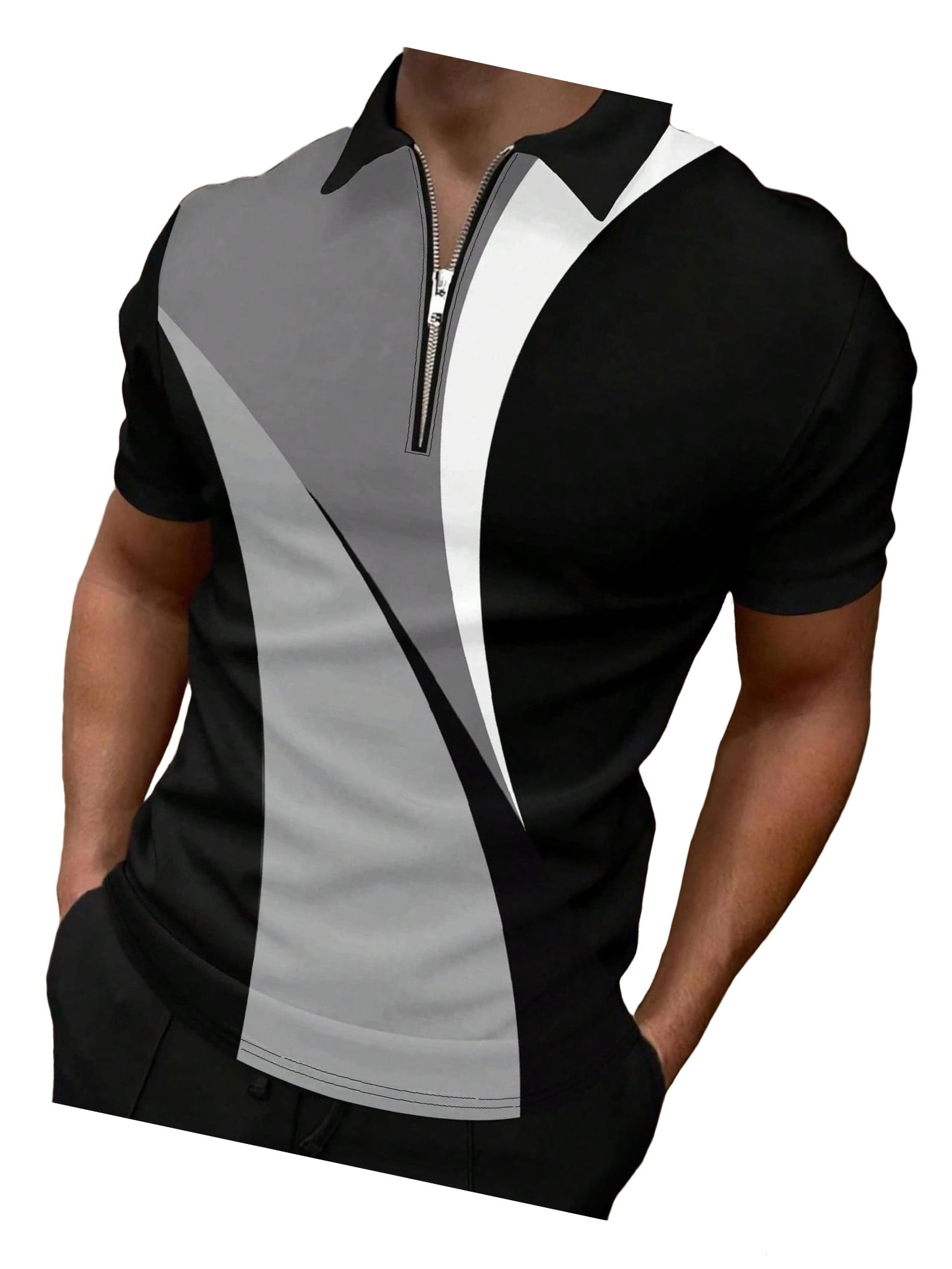 Casual Colorblock Polo Shirt Multicolor Short Sleeve Men Polo Shirt ...