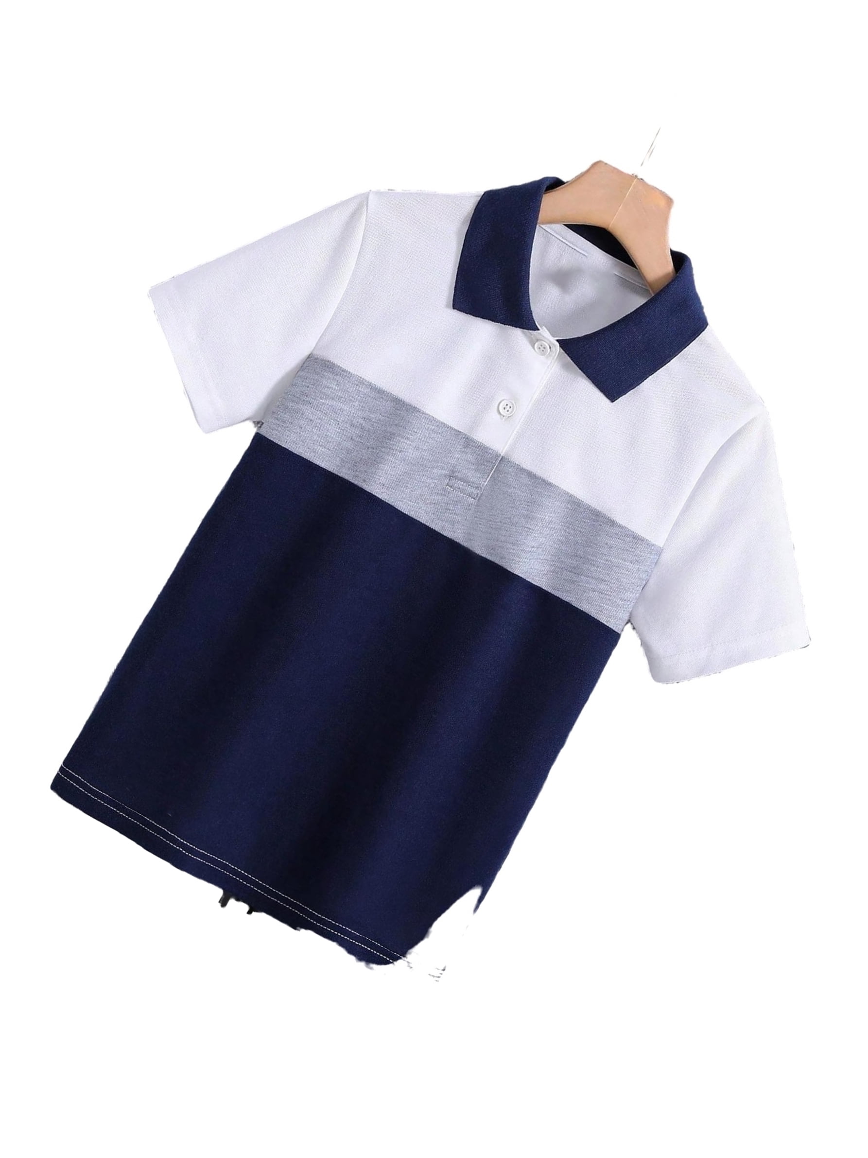 Casual Colorblock Polo Short Sleeve Multicolor Tween Boys Polo Shirts ...