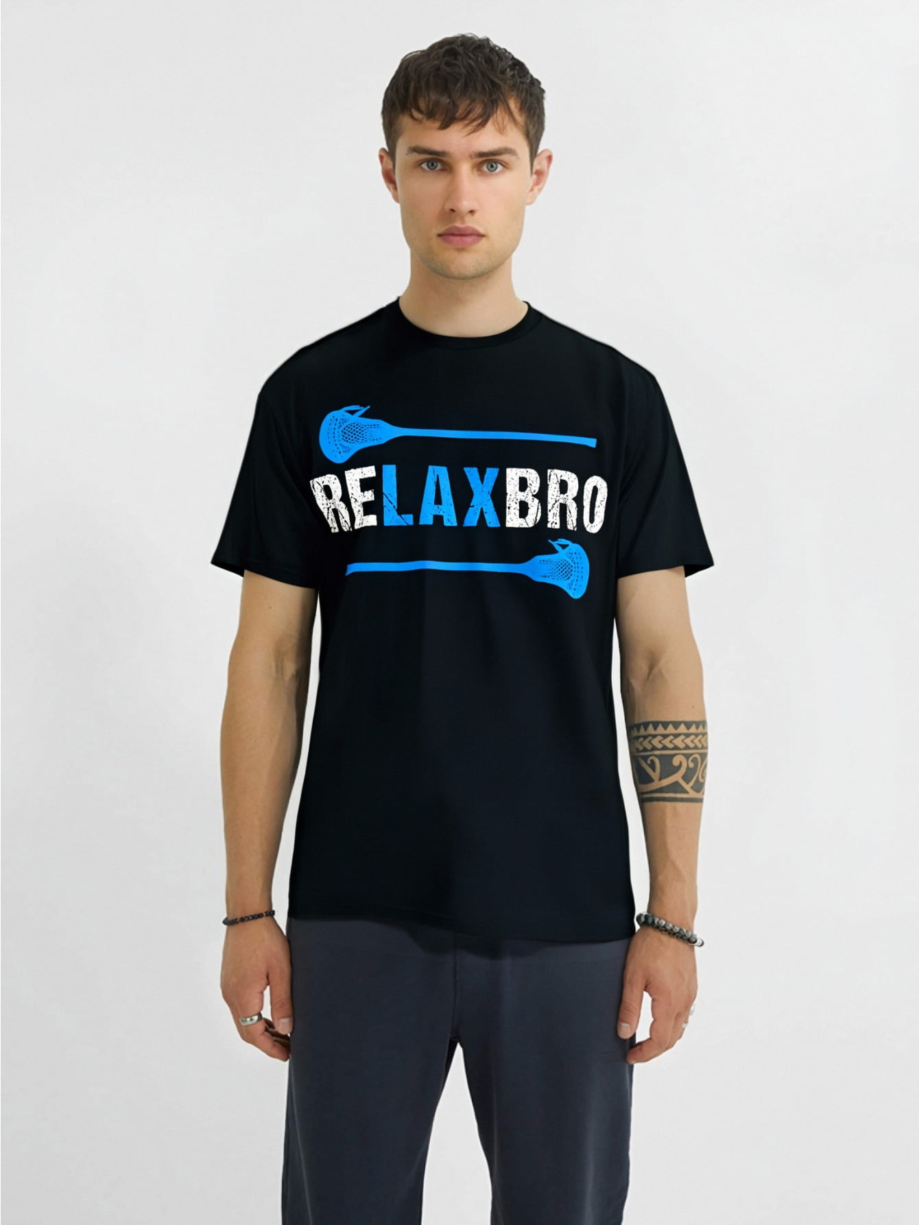 [Casual Comfort] Men's Relax Bro Lacrosse Graphic T-Shirt, 100% Cotton Crew Neck Short Sleeve ...