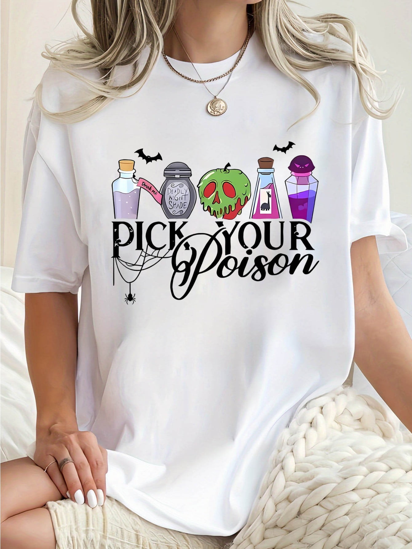 Casual Comfort) Women's Halloween-Themed "Pick Your Poison" Graphic Tee ...