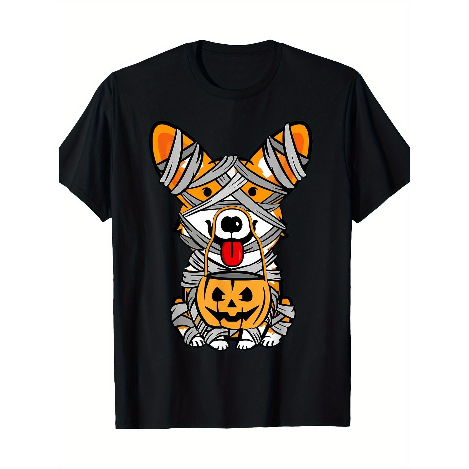 Casual Corgi Graphic Tee, Top Has Halloween Corgi Mummy Graphic,Summer ...
