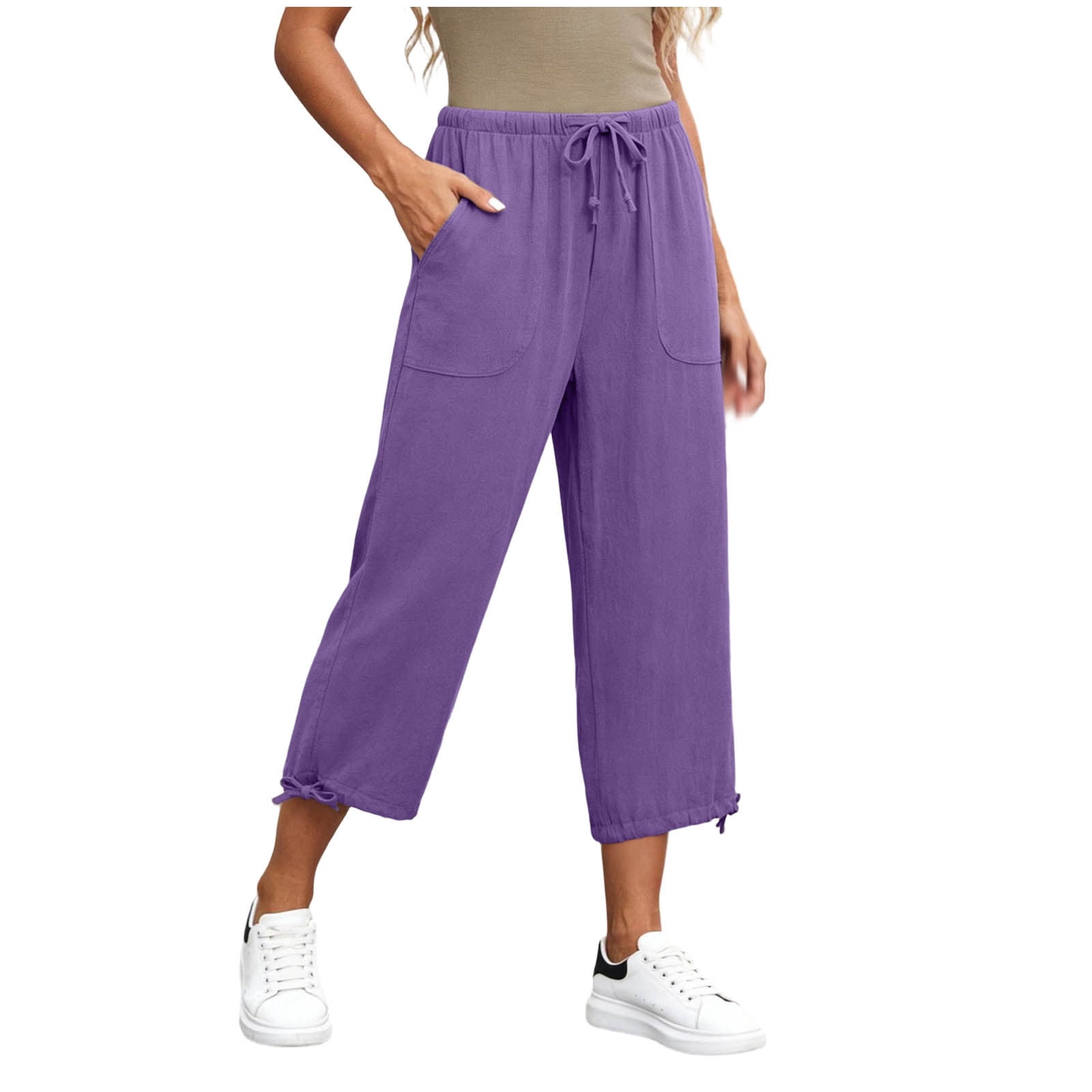 Casual Cotton Blend Sweat Pants for Women Drawstring Elastic Waist ...