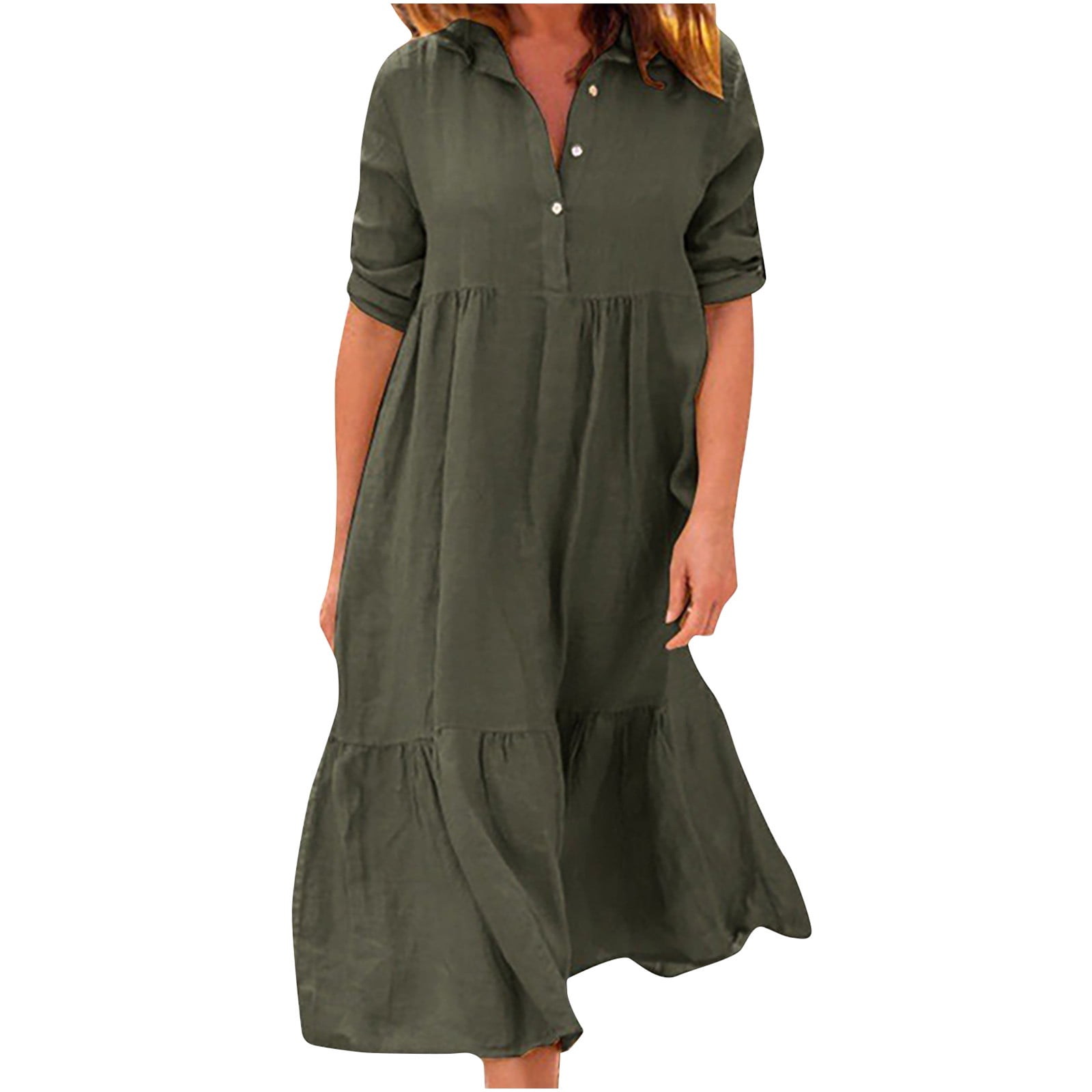 Casual Cotton Linen Maxi Dresses for Women Long Maxi Dress Long Sleeve ...