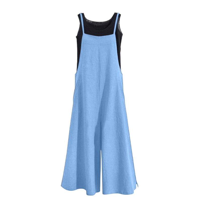Casual Cotton Rompers Wide Leg Loose Fit Pants Adjustable Straps ...