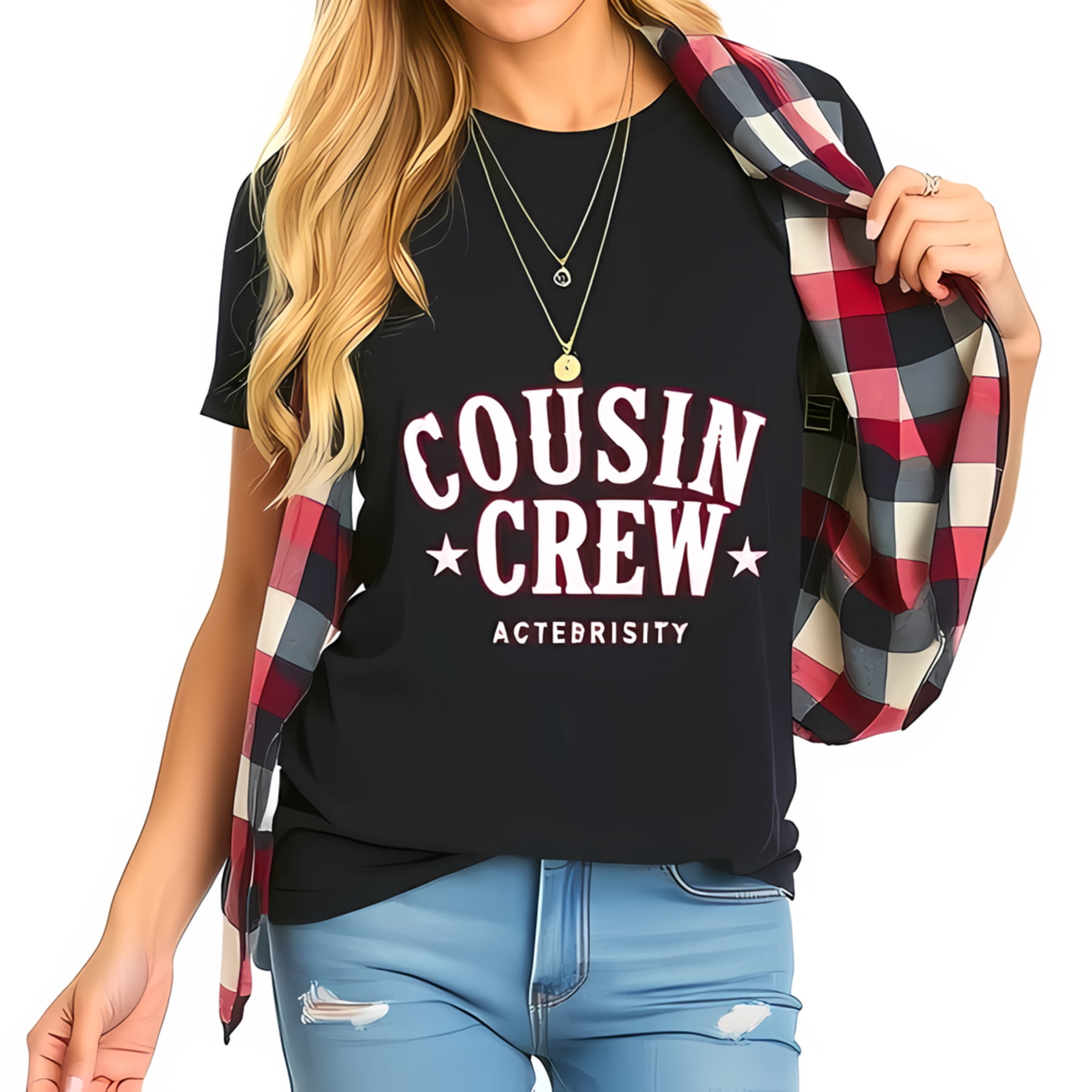 Casual Cotton Short Sleeve T-Shirt for Women - " COUSIN CREW " Graphic ...