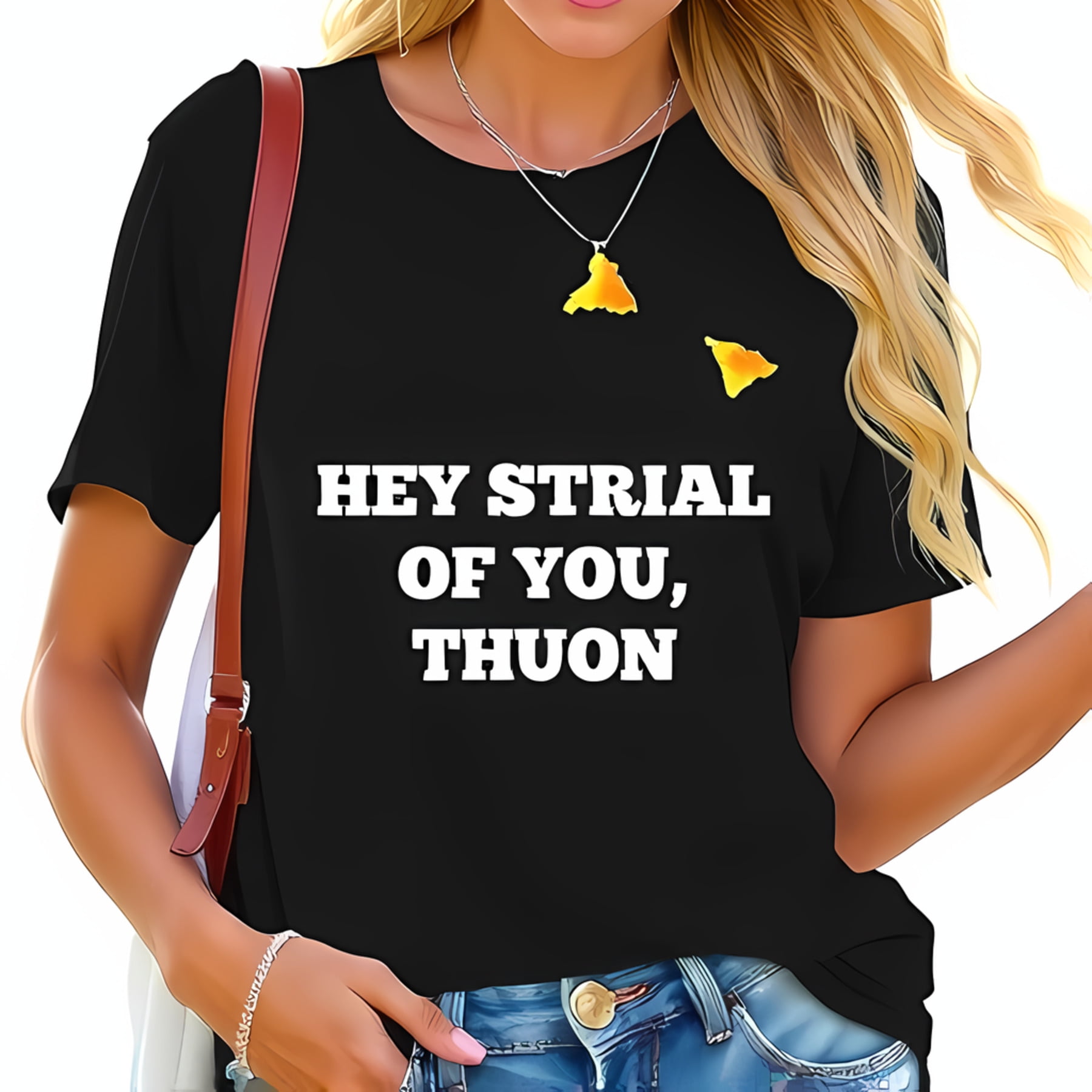 Casual Cotton Short Sleeve T-Shirt with Bold White Lettering " HEY STRIAL OF YOU THUON ...